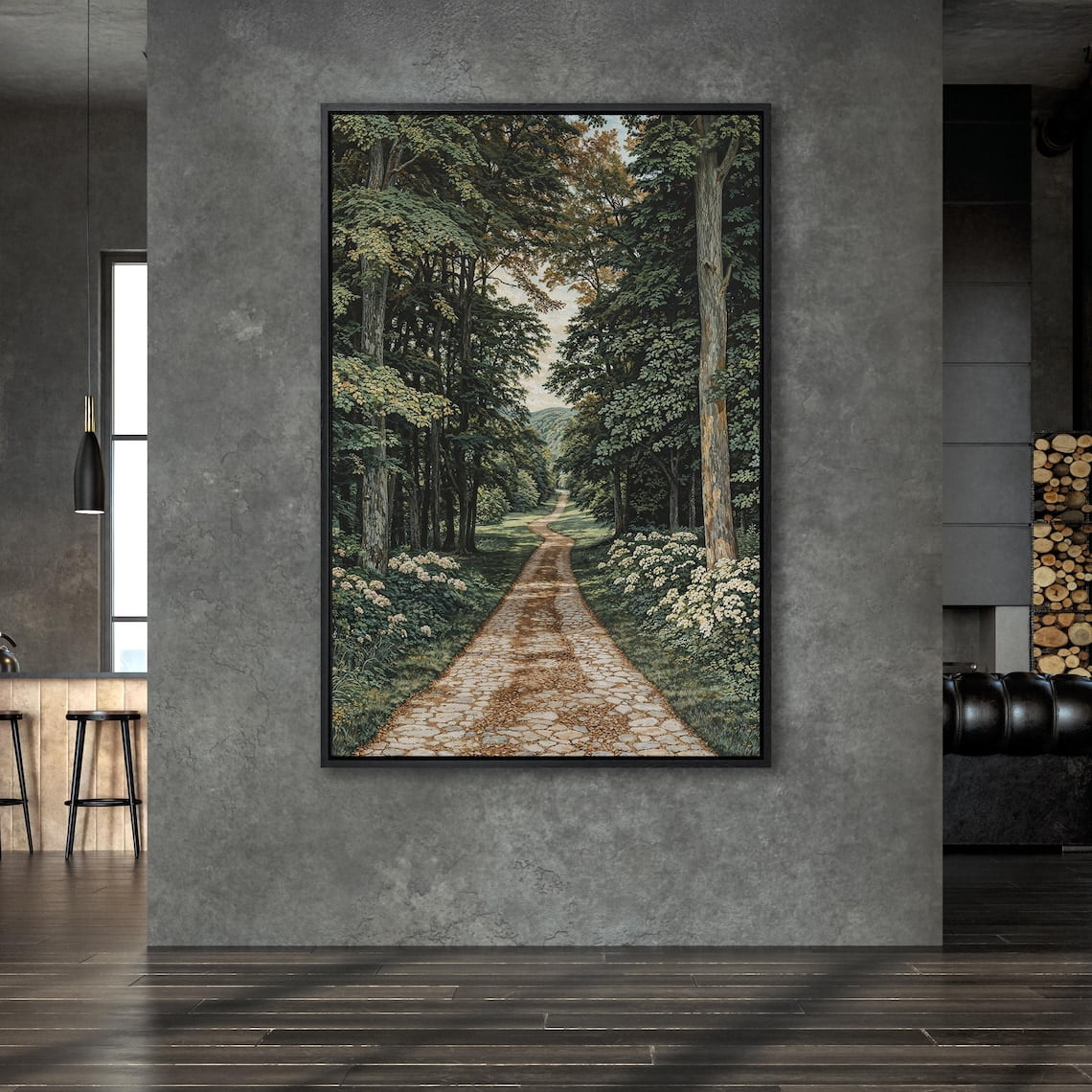 Rustic Country Road And Forest Scene, Poster, Woodland Landscape Art ...