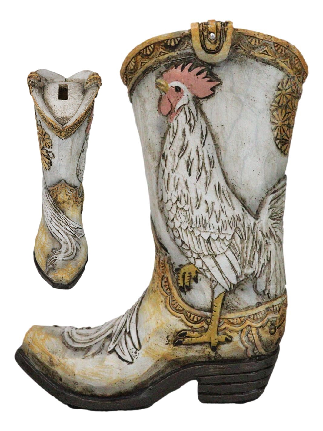 Rustic Country Rooster With Floral Blossoms Spring Time Cowboy Boot ...