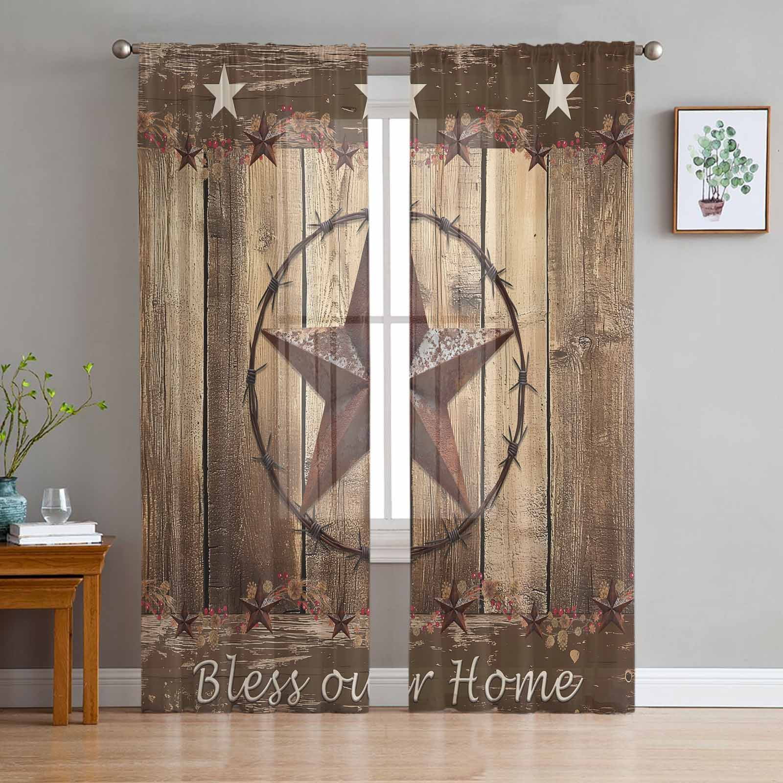 Rustic Country Sheer Curtains 108 Inch Length 2 Panels Set for Living ...