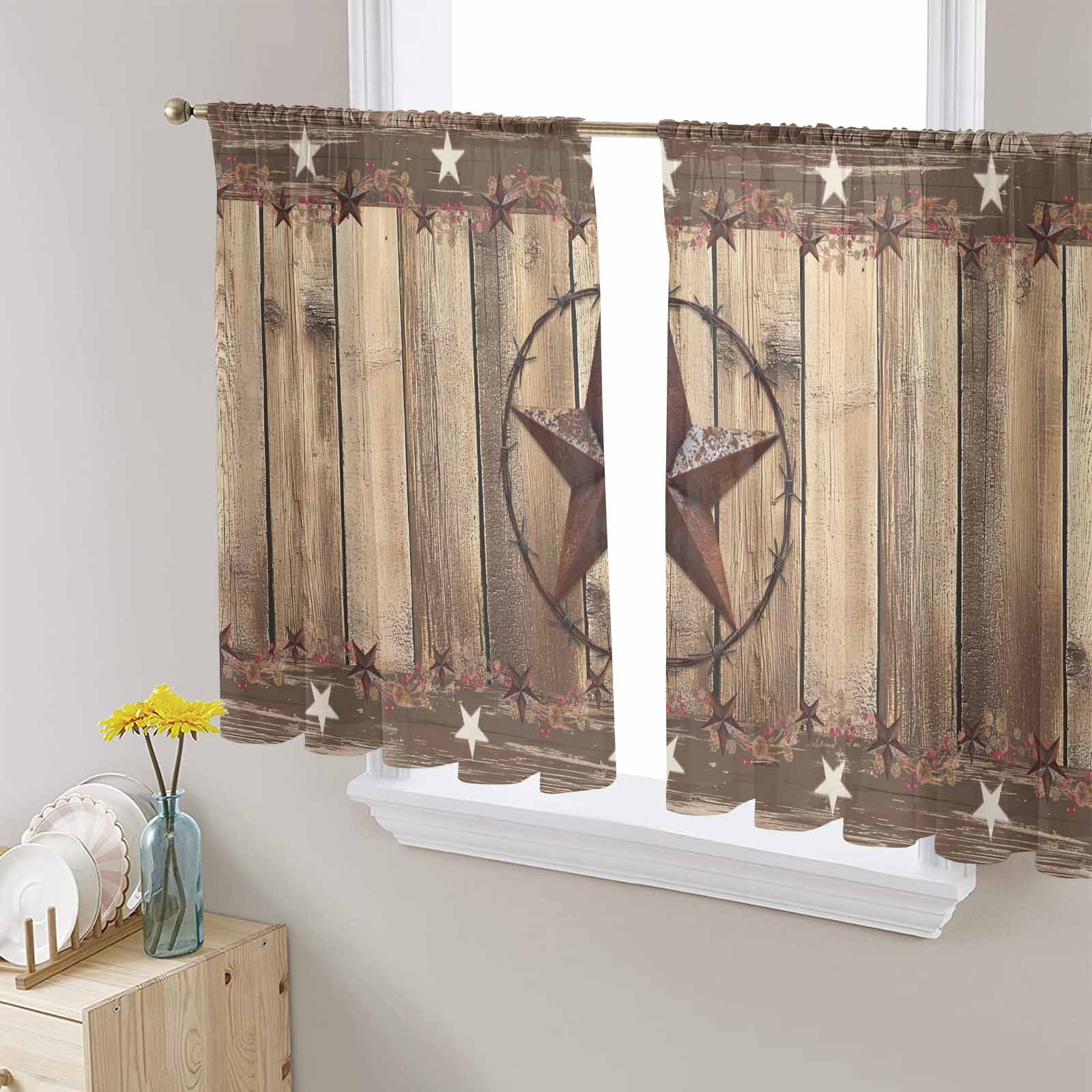 Rustic Country Sheer Curtains 54 Inch Length 2 Panels Set for Living ...