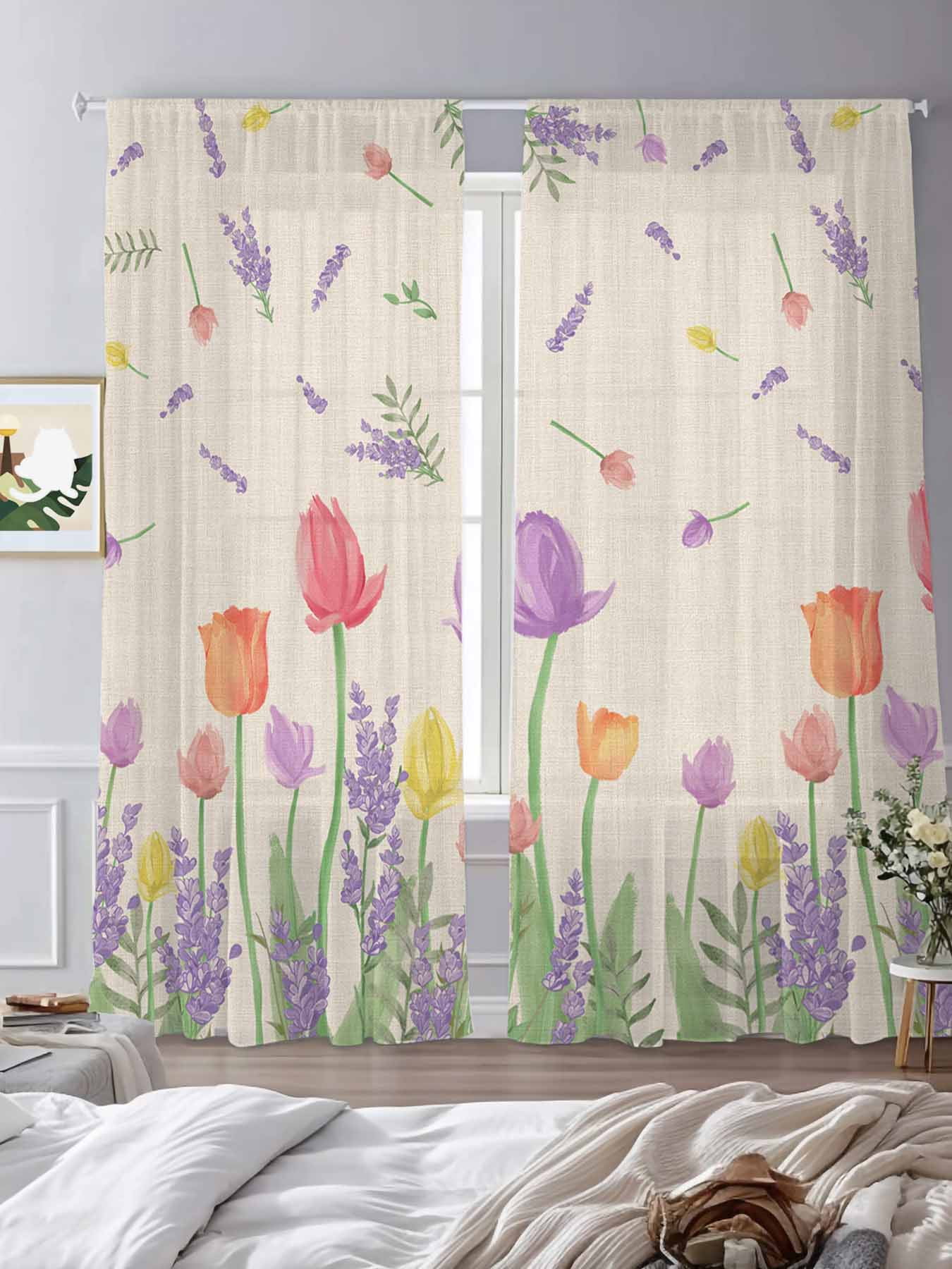 Rustic Country Sheer Curtains 84 inches Long 2 Panels Set Style Flowers ...