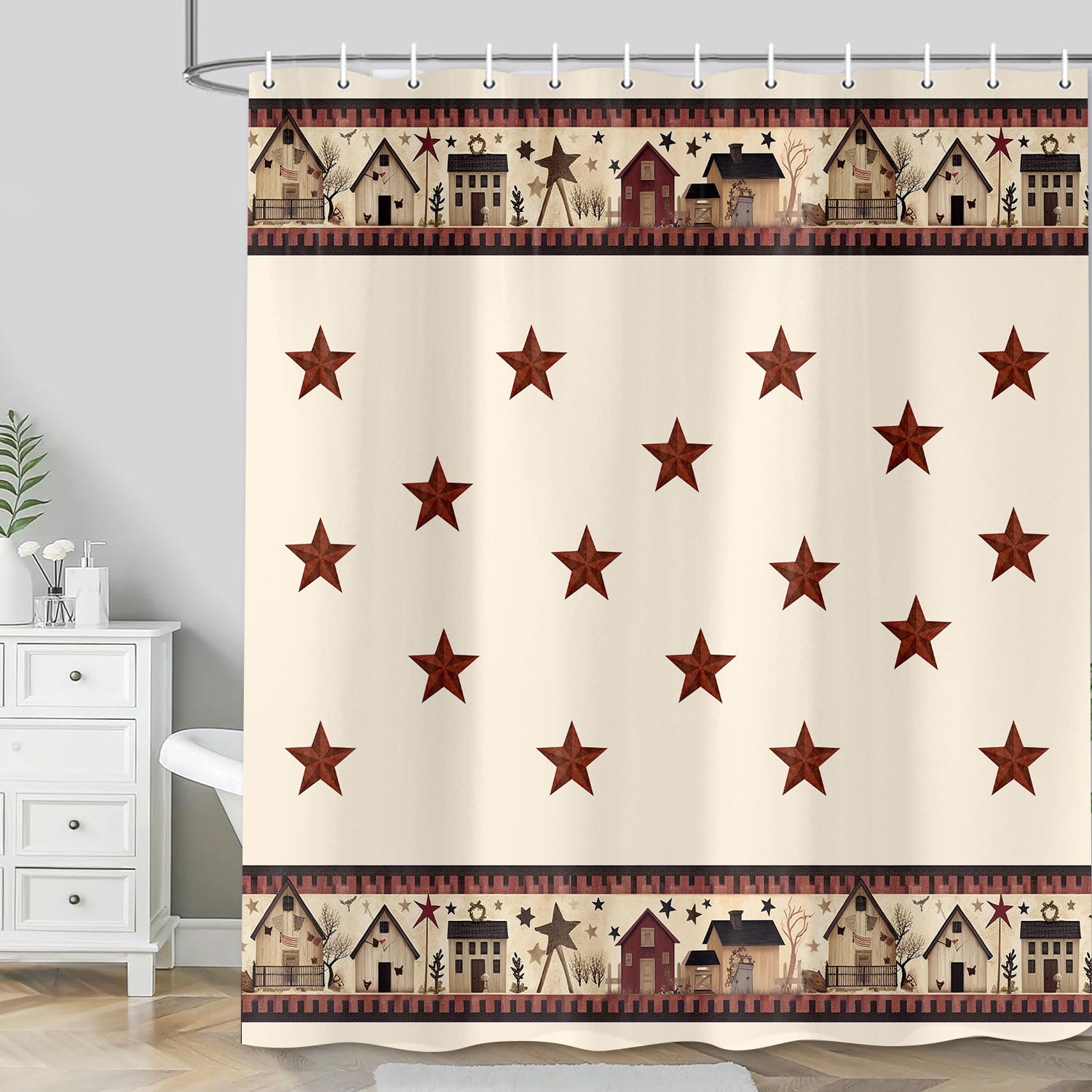 Rustic Country Shower Curtain, Primitive Barn Star Relax Bath Outhouse ...