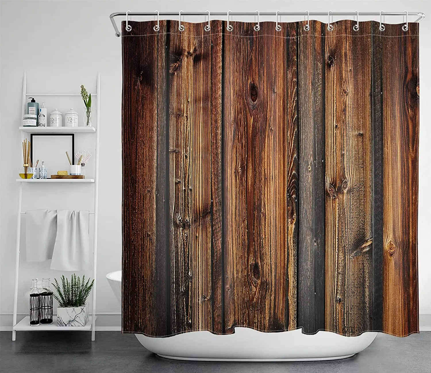 Rustic Country Style Barn Door Shower Curtains Farmhouse Western Brown ...