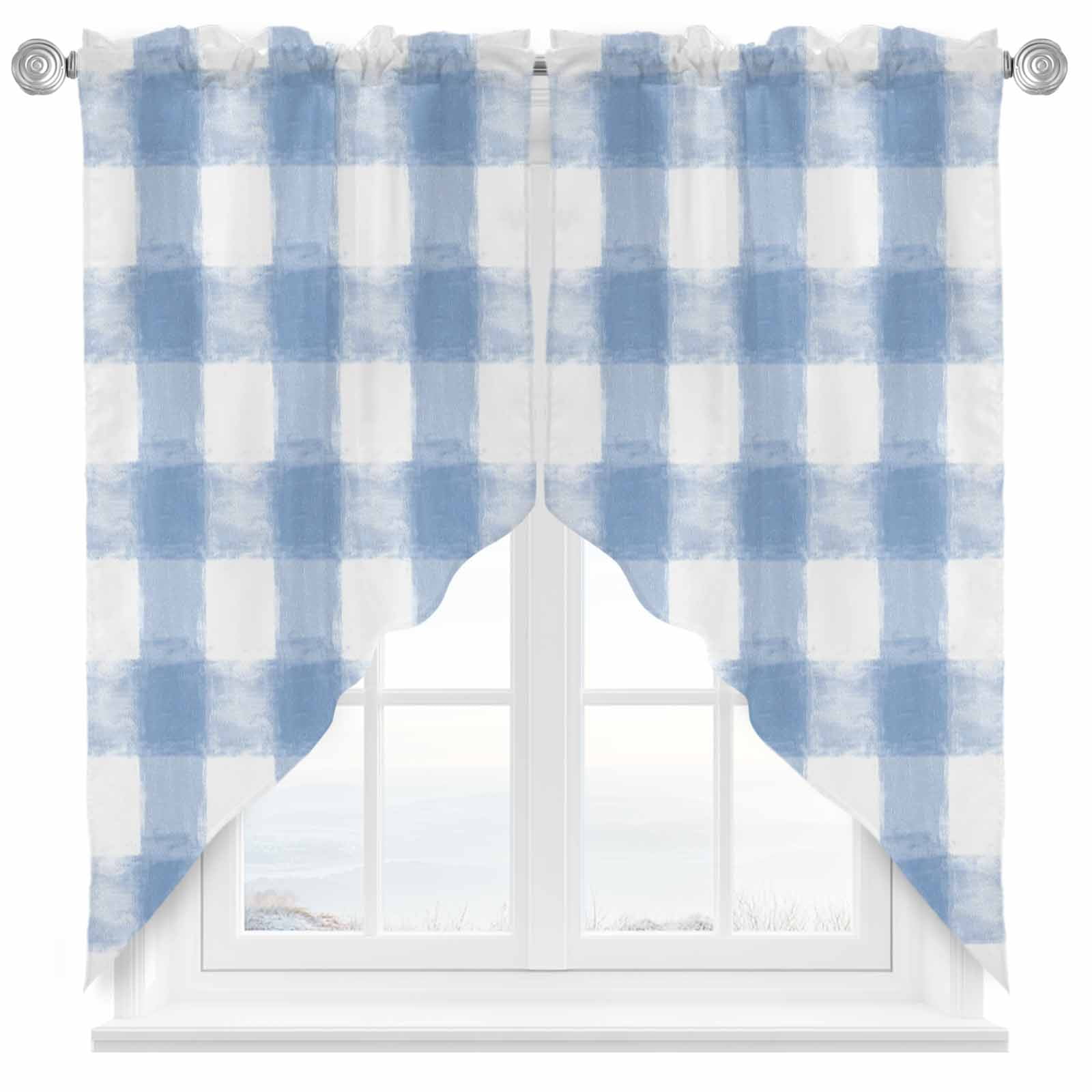 Rustic Country Swag Valances for Windows 2 Pack Blue Watercolor Plaid ...