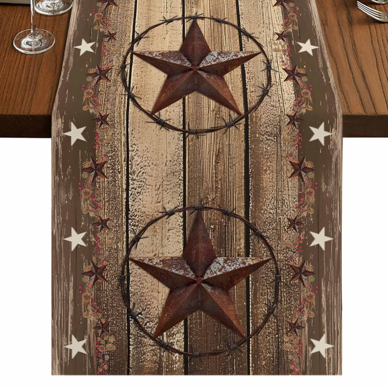 Rustic Country Table Runner 70 Inches Long,Western Stars Brown Texture ...