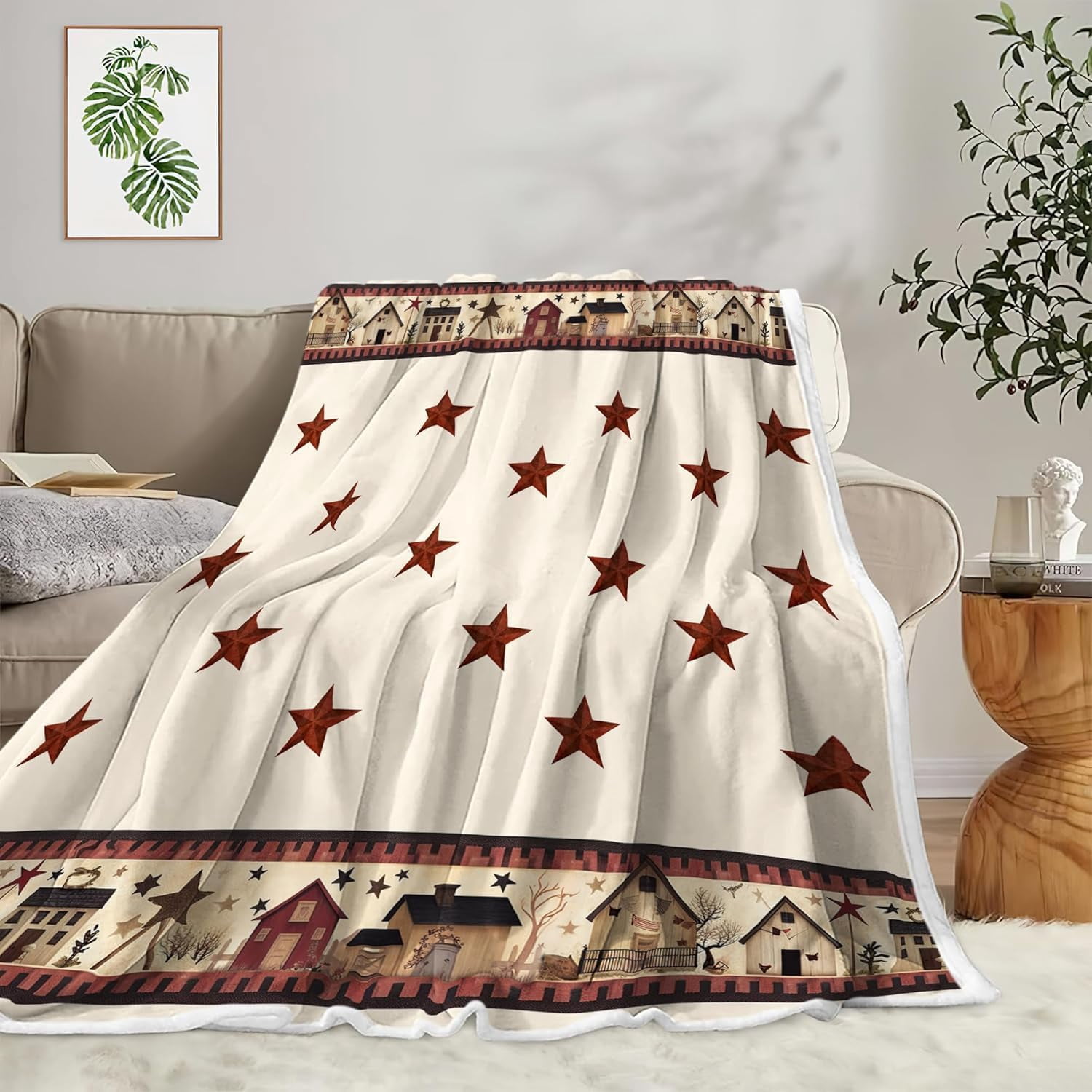 Rustic Country Throw Blankets, Primitive Barn Star Cozy Warm Bed Couch ...