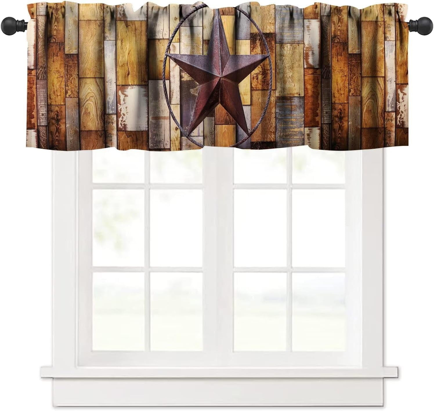 Rustic Country Valance Curtain Texas Star Retro Barn Wood Brown Cabin ...