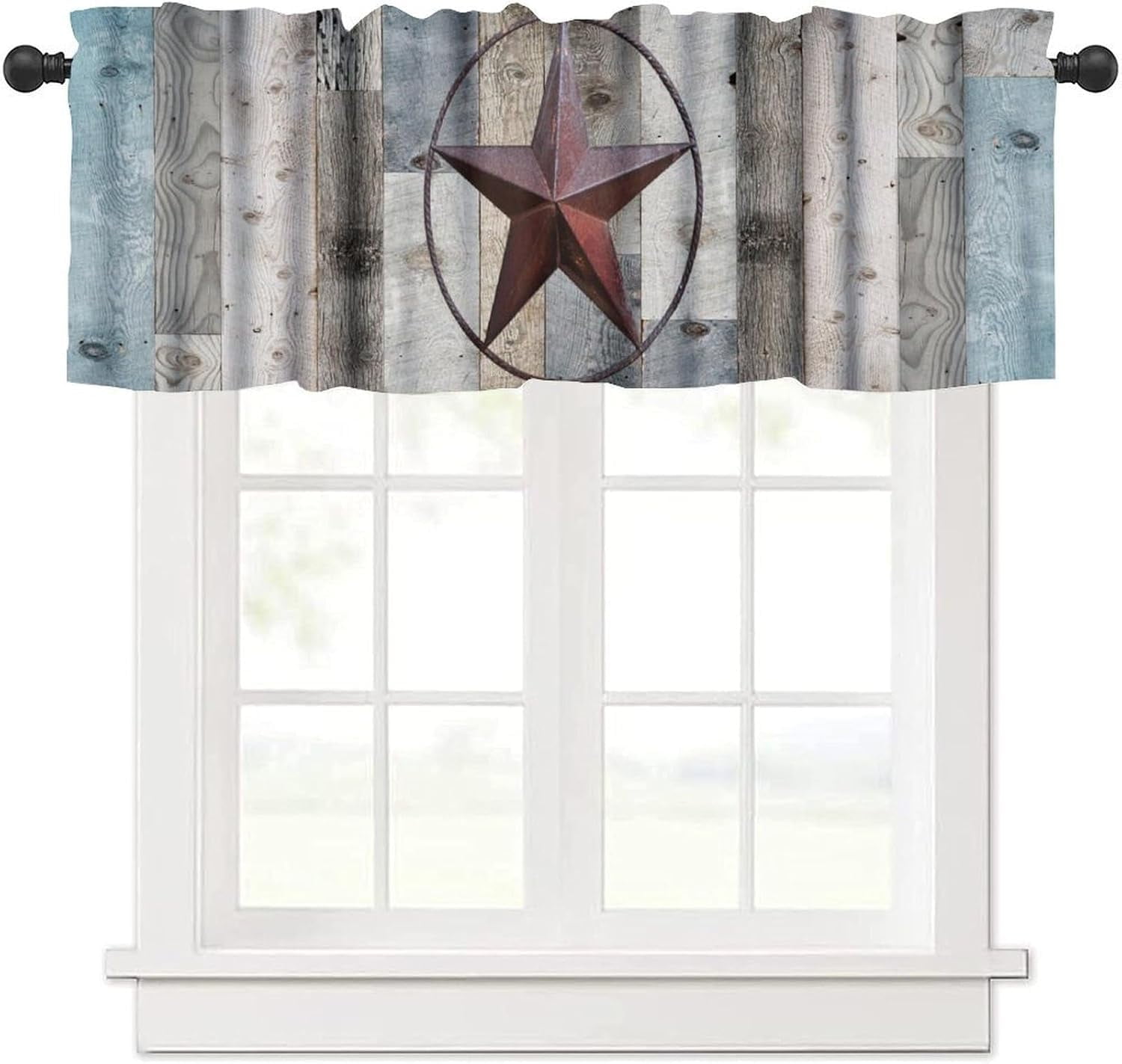 Rustic Country Valance Curtain Texas Star Retro Barn Wooden Cabin Rod ...