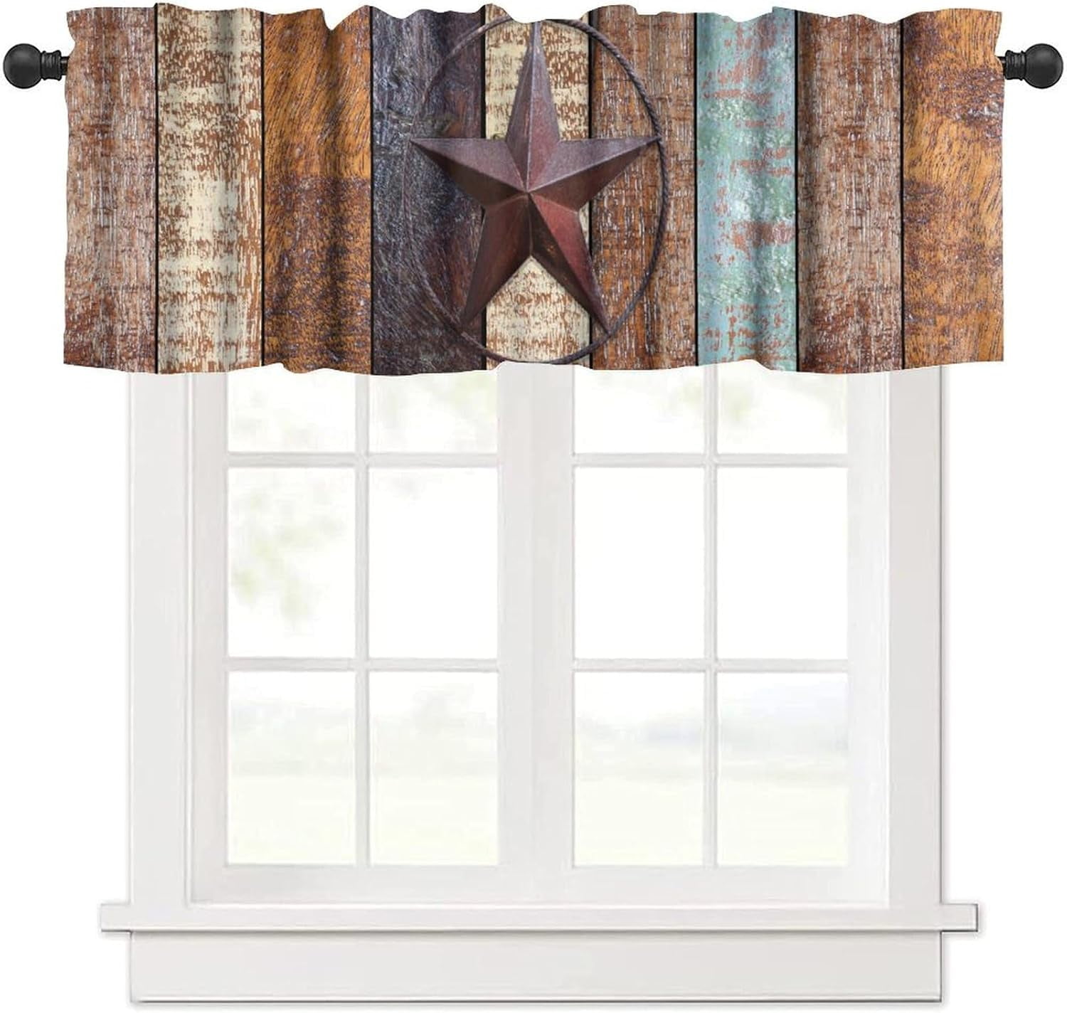 Rustic Country Valances Curtains Texas Star Retro Barn Wood Brown Cabin ...
