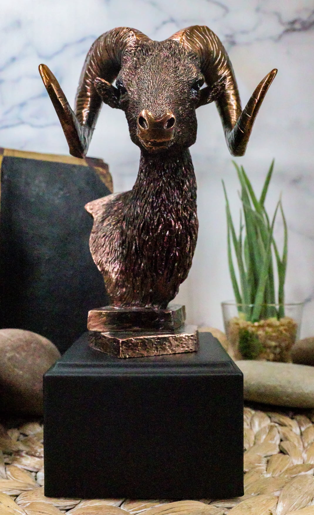 Rustic Country Wildlife Bighorn Sheep Ram Bust Sculpture with Trophy ...