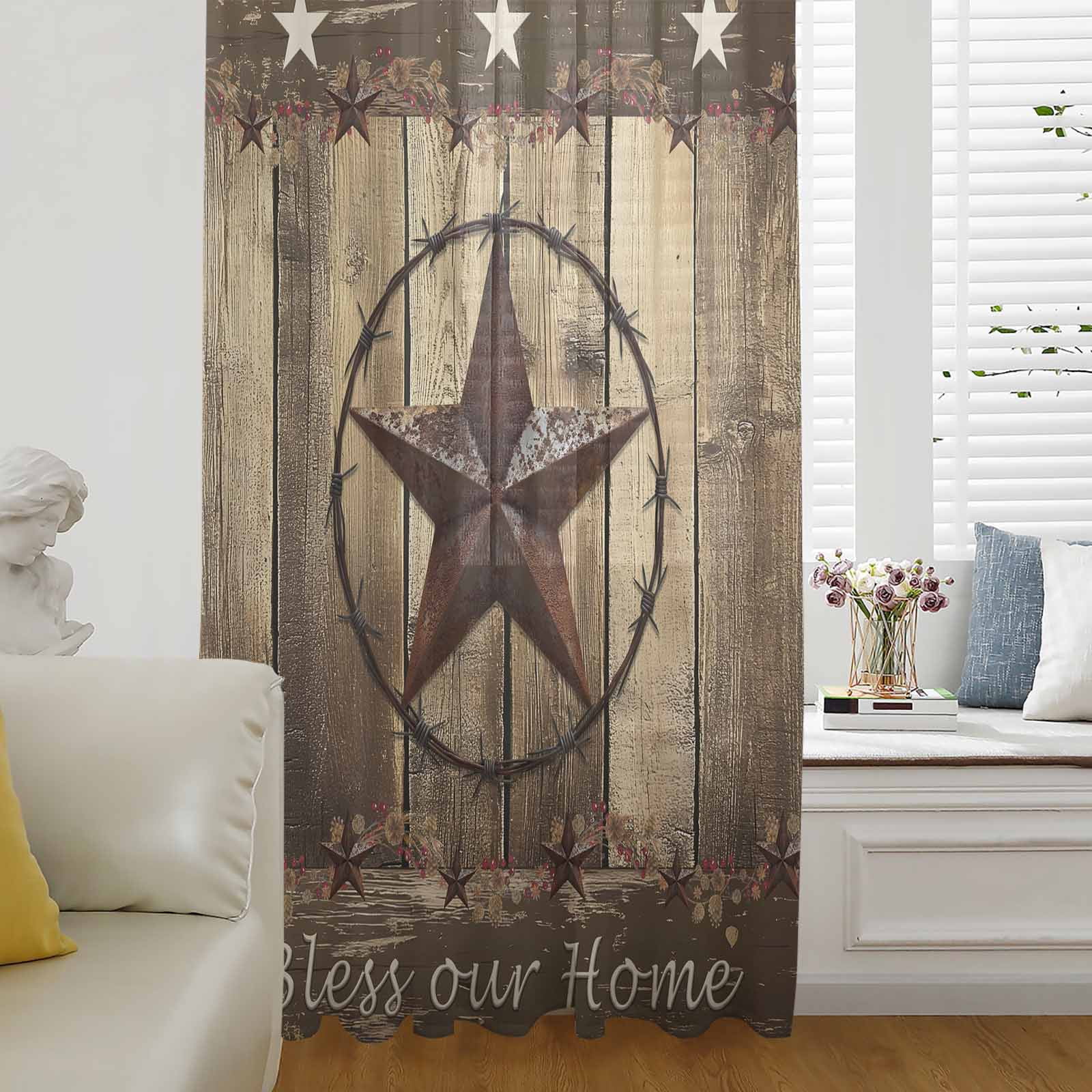 Rustic Country Window Curtain 45 Inches Long,Western Stars Brown ...