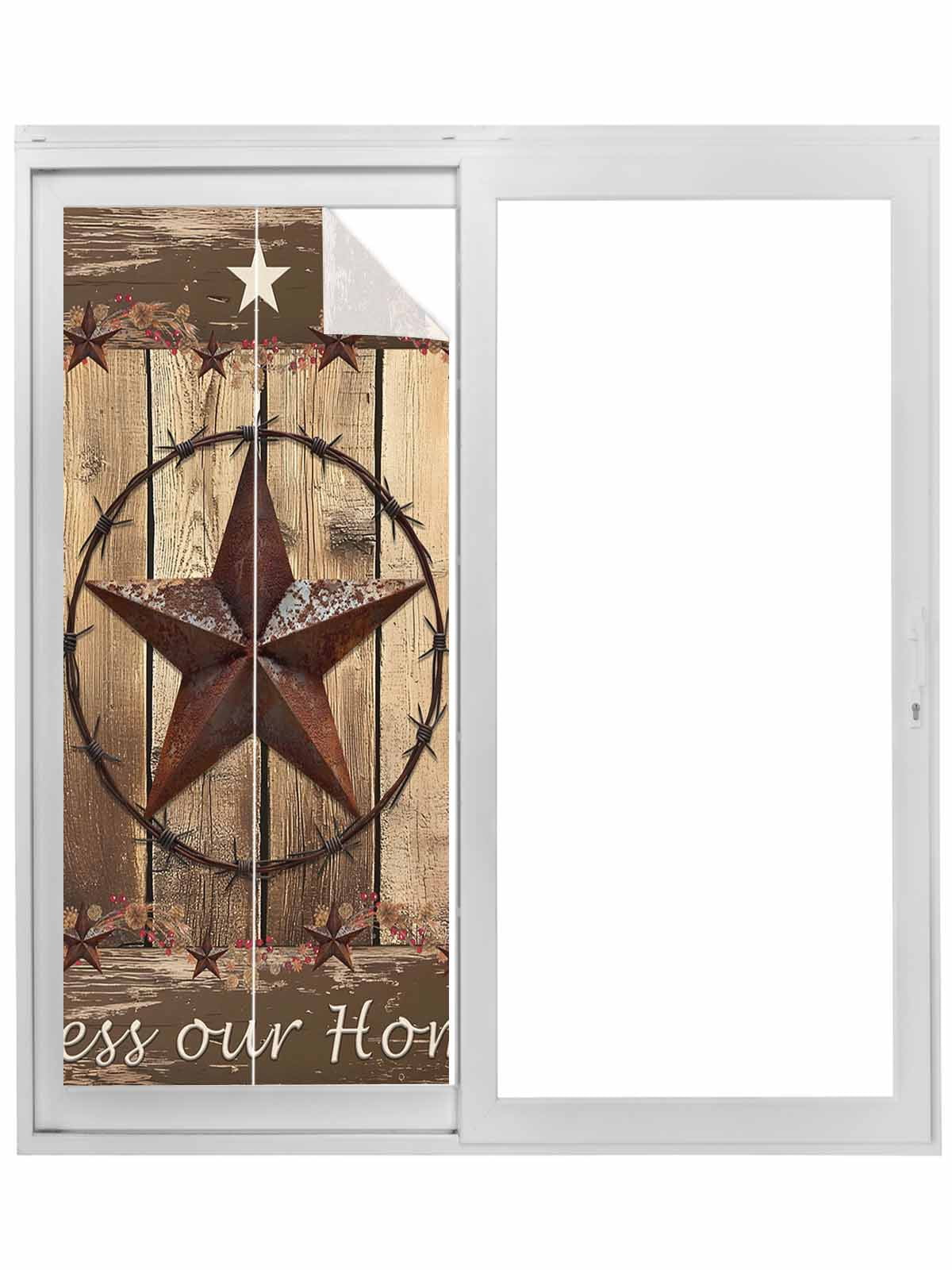 Rustic Country Window Privacy Film, Western Stars Brown Texture Wooden ...