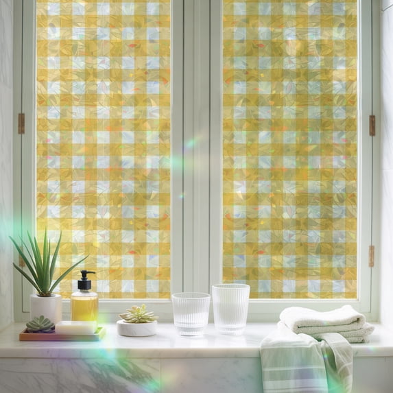 Rustic Country Yellow White Buffalo Checked Window Privacy Film ...