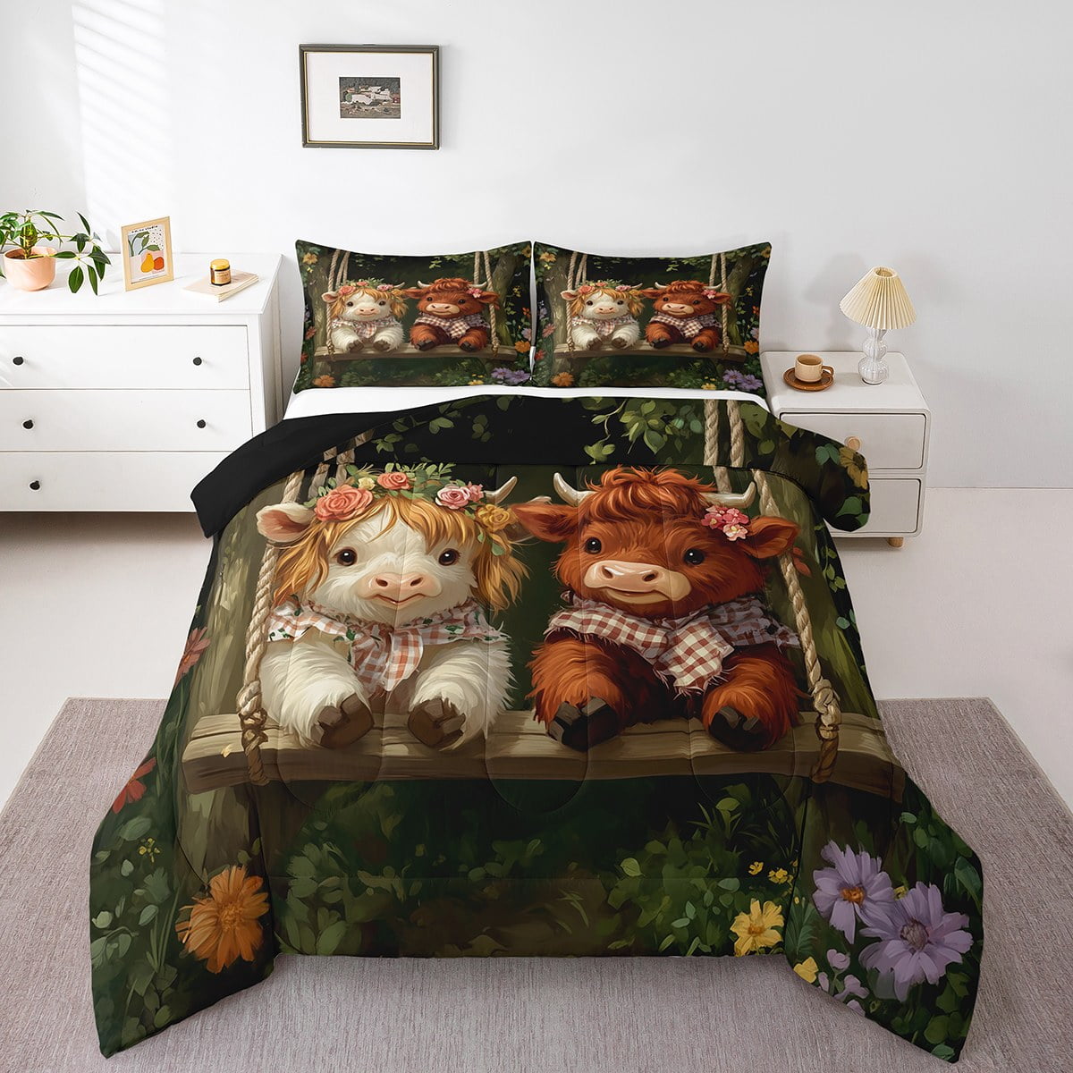 Rustic Cow Comforter Set,Twin Cowboy Cowgirl Bedding Set,Cartoon ...