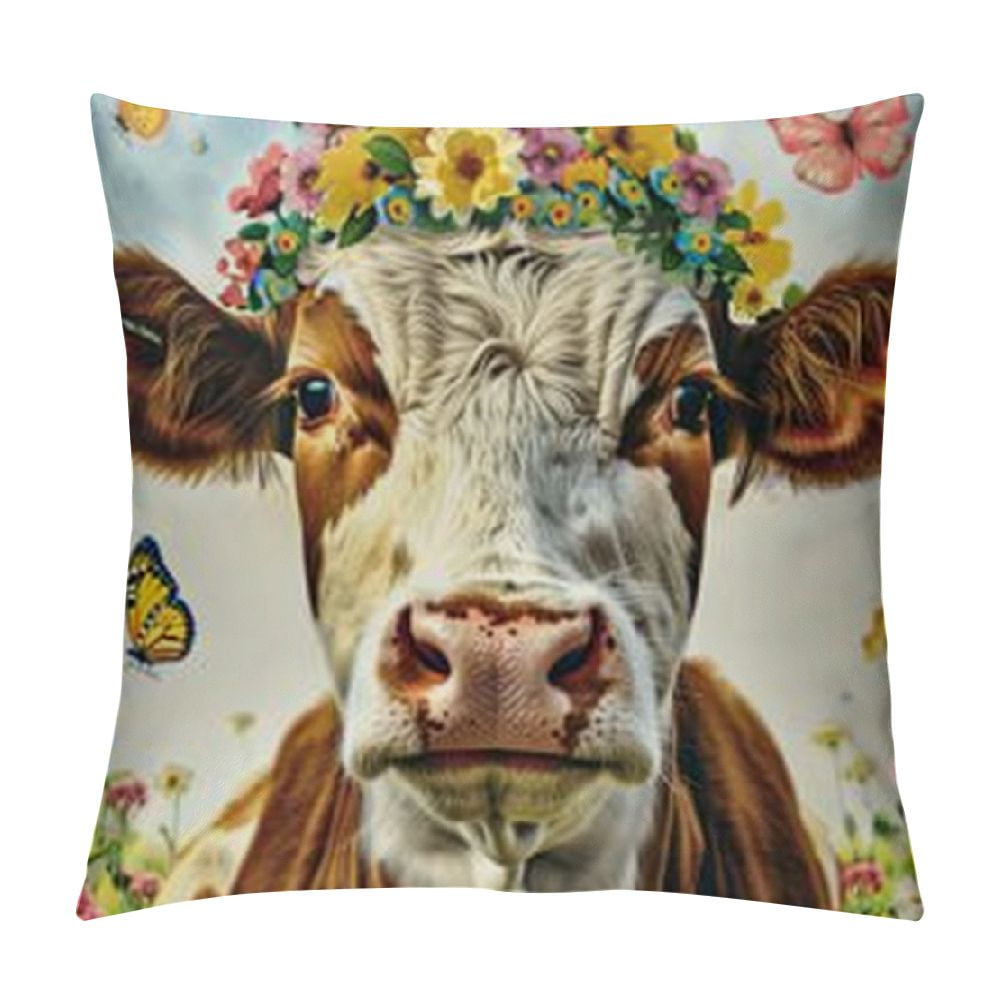 Rustic Cow Pack Pillow Covers,Farmhouse Cattle Animal Floral Reversible ...