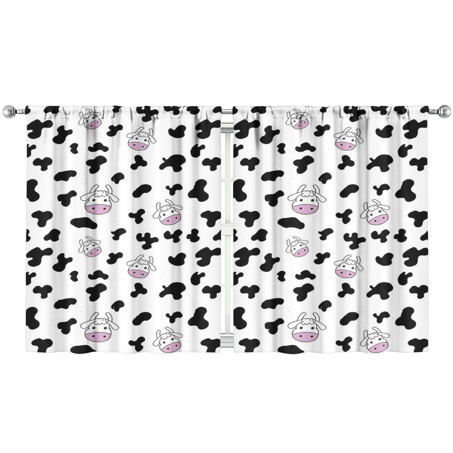 Rustic Cow Print Kitchen Curtains 2 Pack - Highland Bull Design, Semi ...