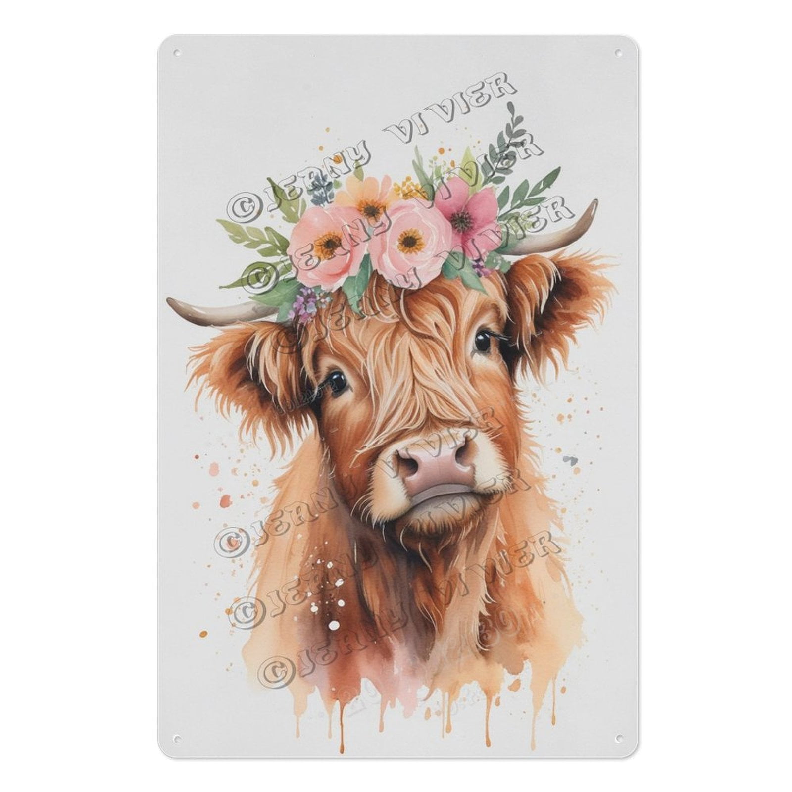 Rustic Cow Tin Sign with Flower Crown – Farmhouse Metal Cow Wall Art ...