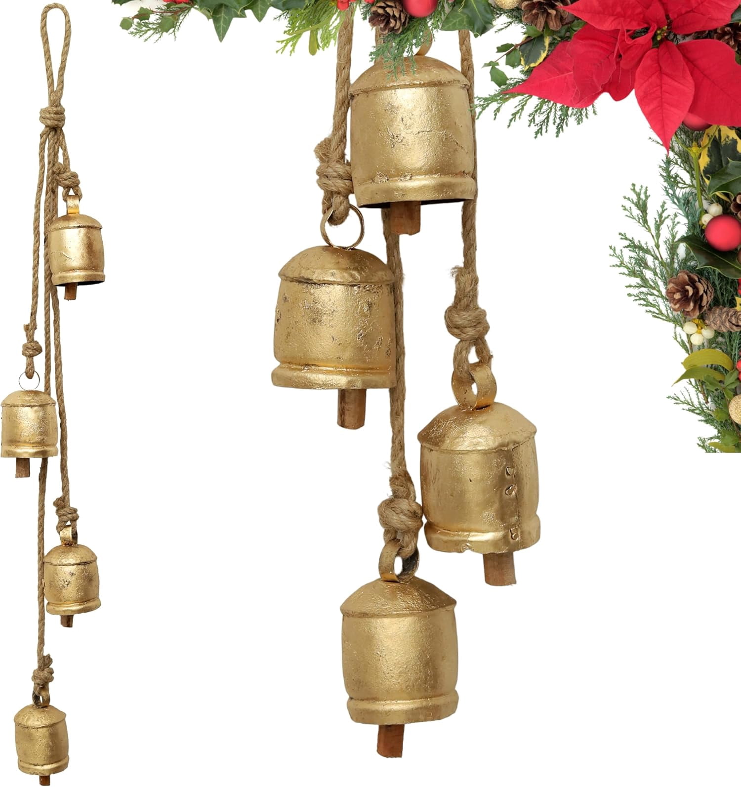 Rustic Cowbells Garland - Farmhouse Christmas Bell Decor with Jute Rope ...
