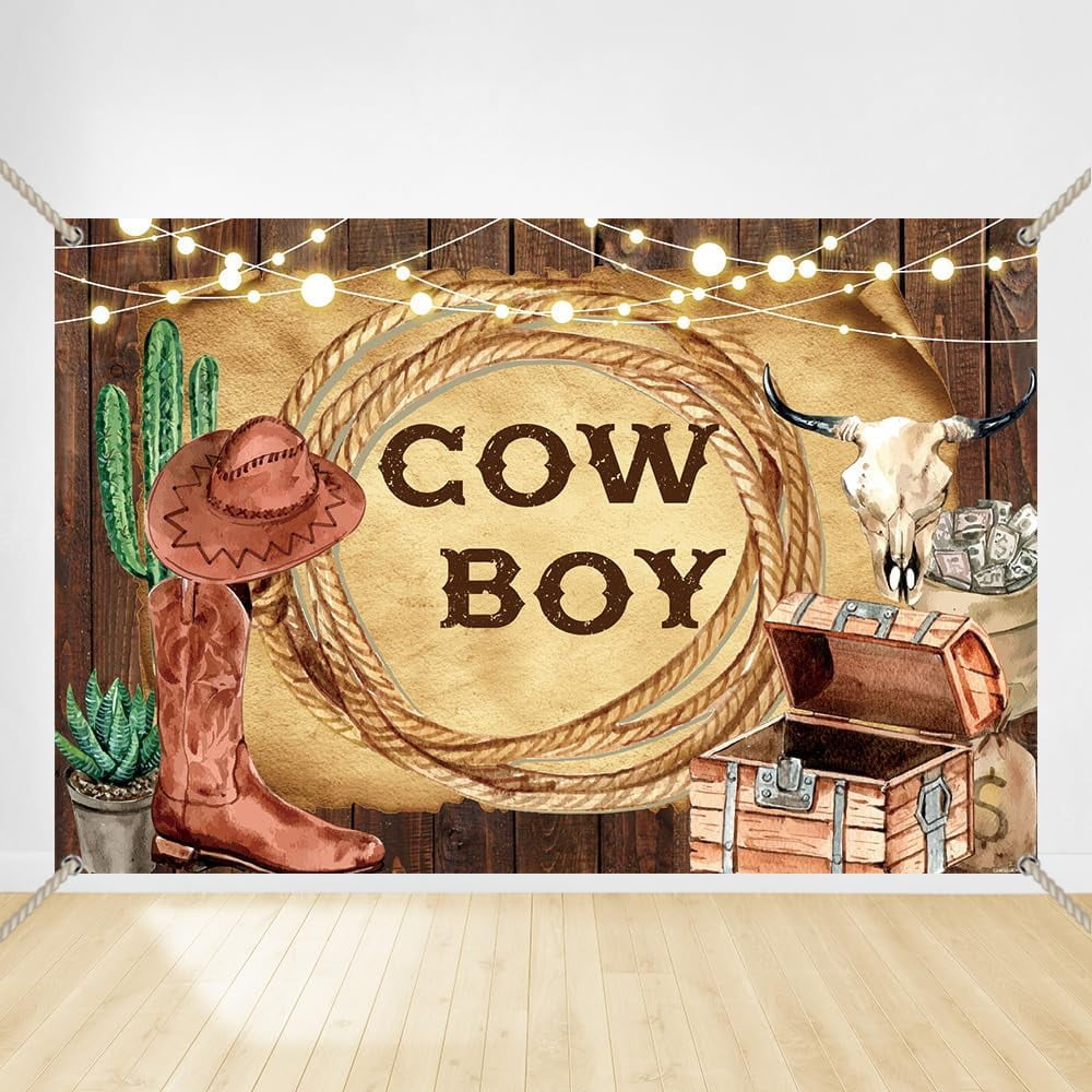 Rustic Cowboy Baby Shower Backdrop Hello Baby Boys Western Background ...