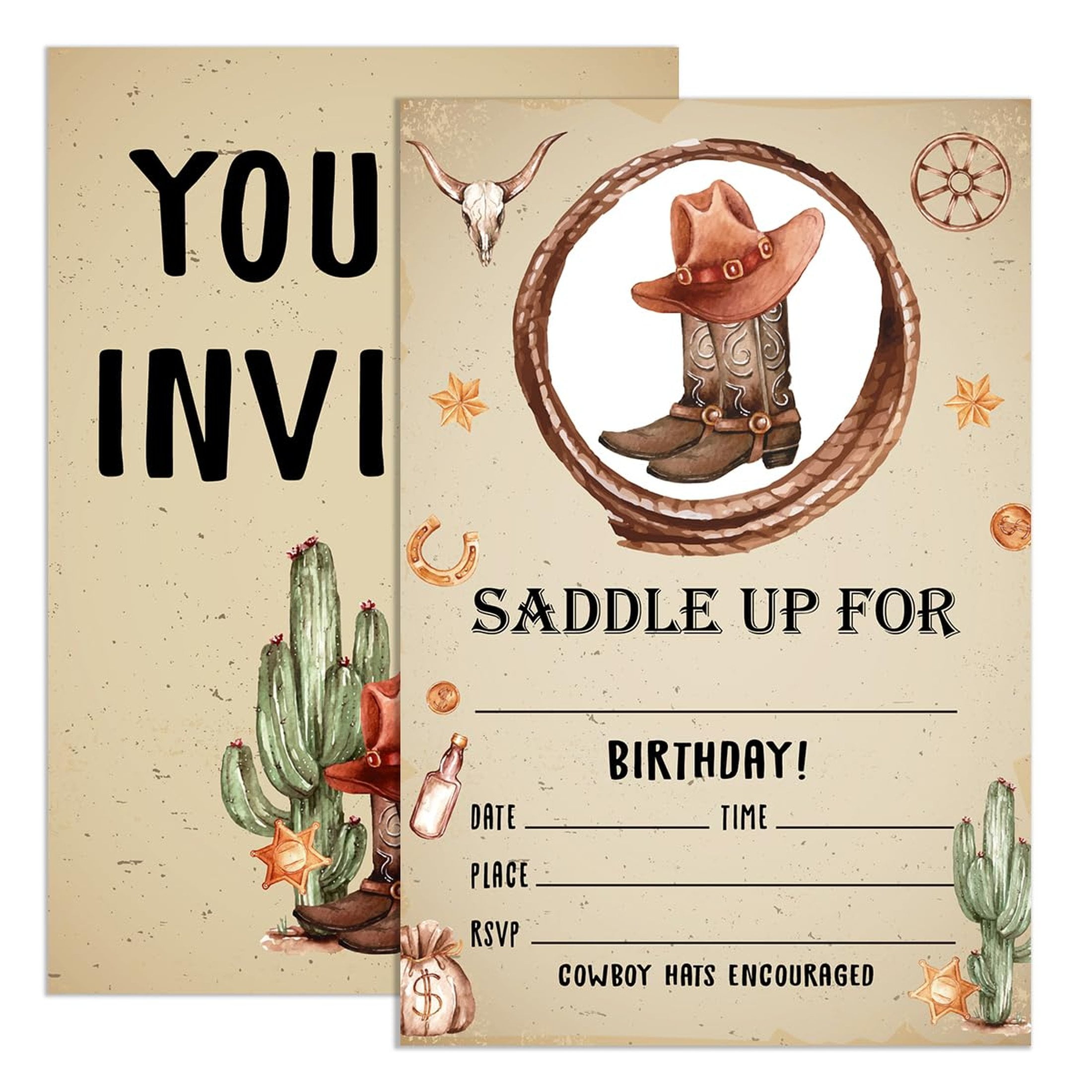Rustic Cowboy Birthday Invitations Set of 20 with Envelopes, Perfect ...