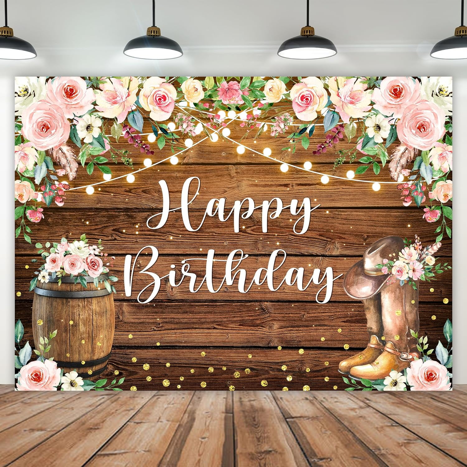 Rustic Cowgirl Birthday Backdrop Feet Western Country Wooden Plank Pink ...