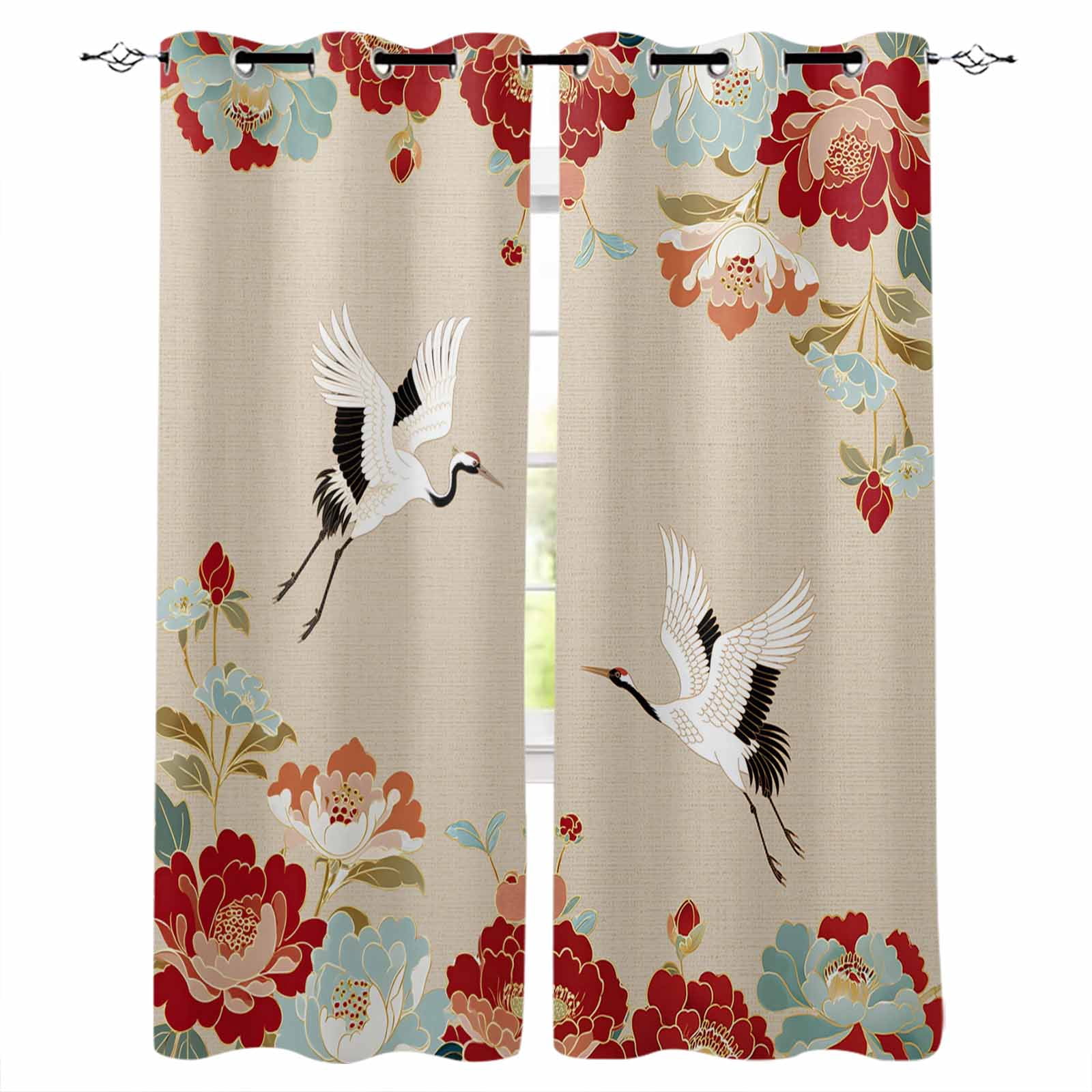 Rustic Crane Black Out Curtains 84 Inch Long for Living Room, Vintage ...