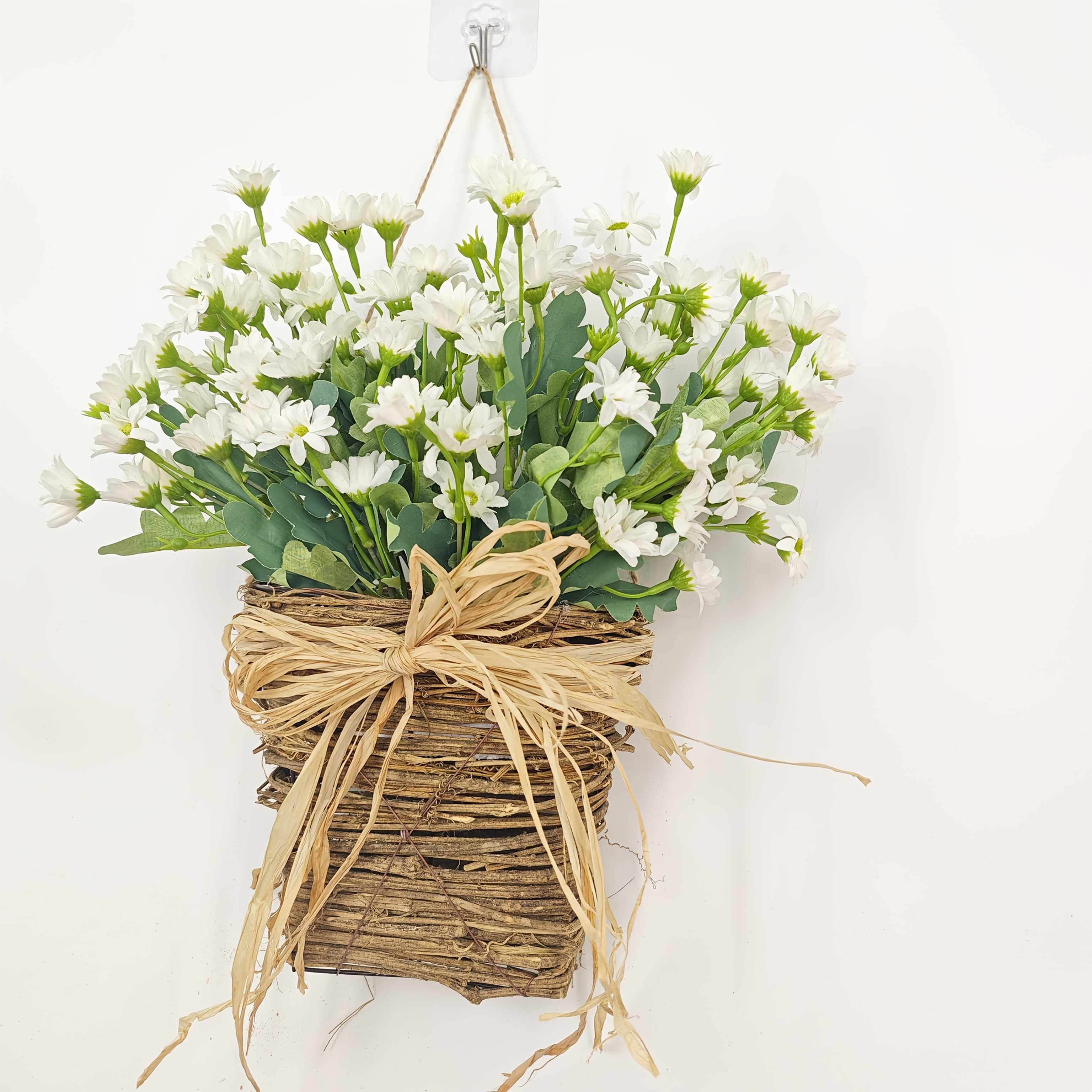 Rustic Cream Wildflower Spring Wreath - Natural Fiber Door Hanger ...