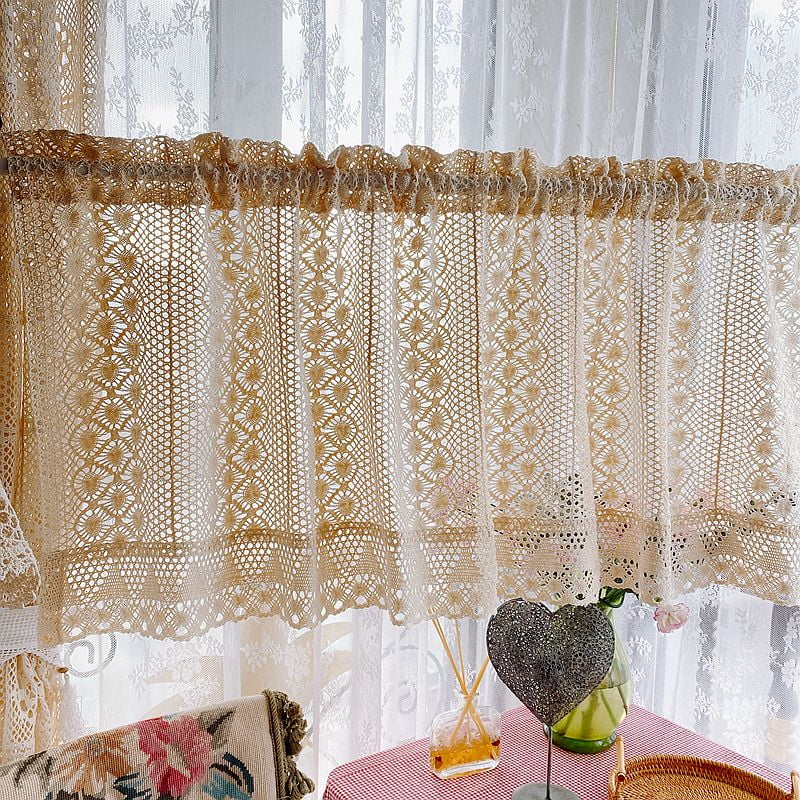 Rustic Crochet Curtains Valance for Kitchen Cotton Lace Curtains for ...