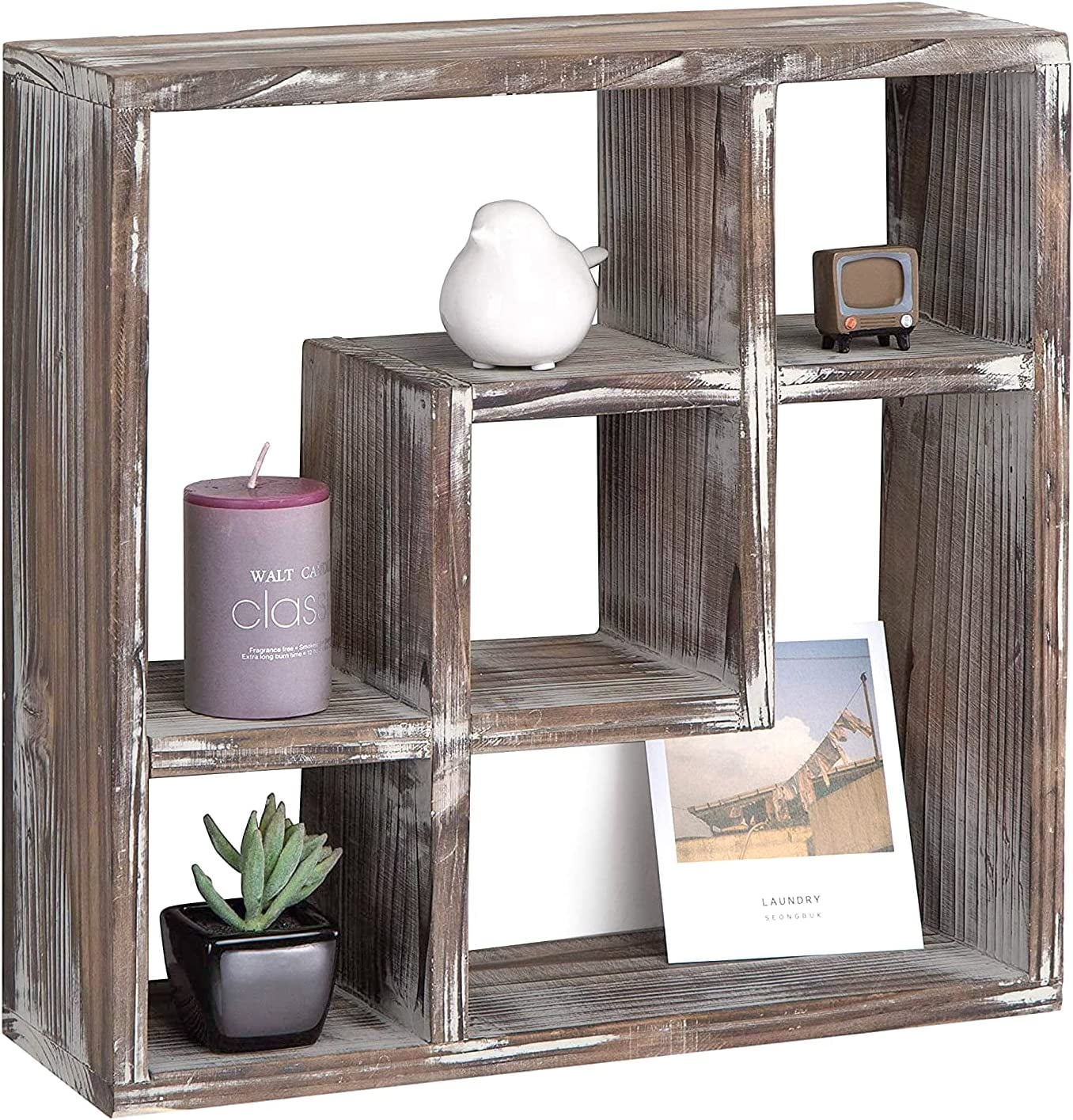 Rustic Cube Storage Wood Shadow Box Display case 5 Compartments Wall ...
