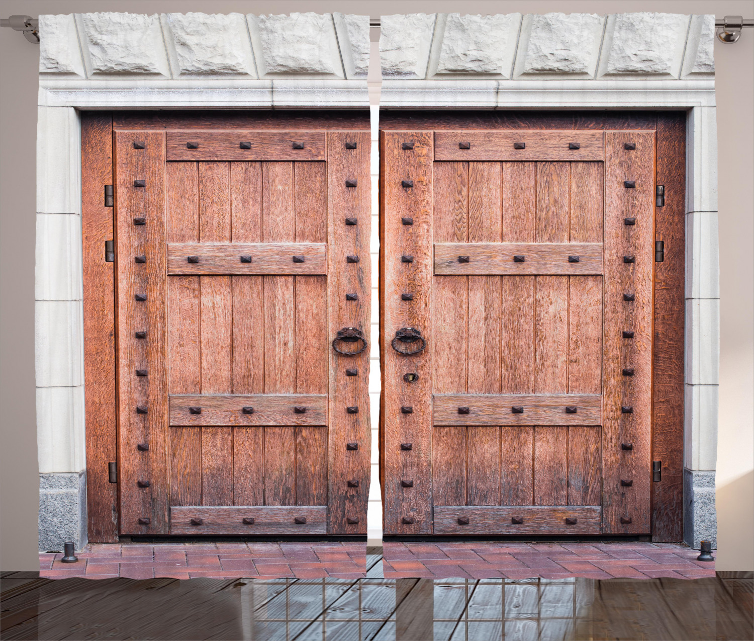 Ambesonne Rustic Curtains 2 Panel Set, Antique French Wood Door, 108" x ...