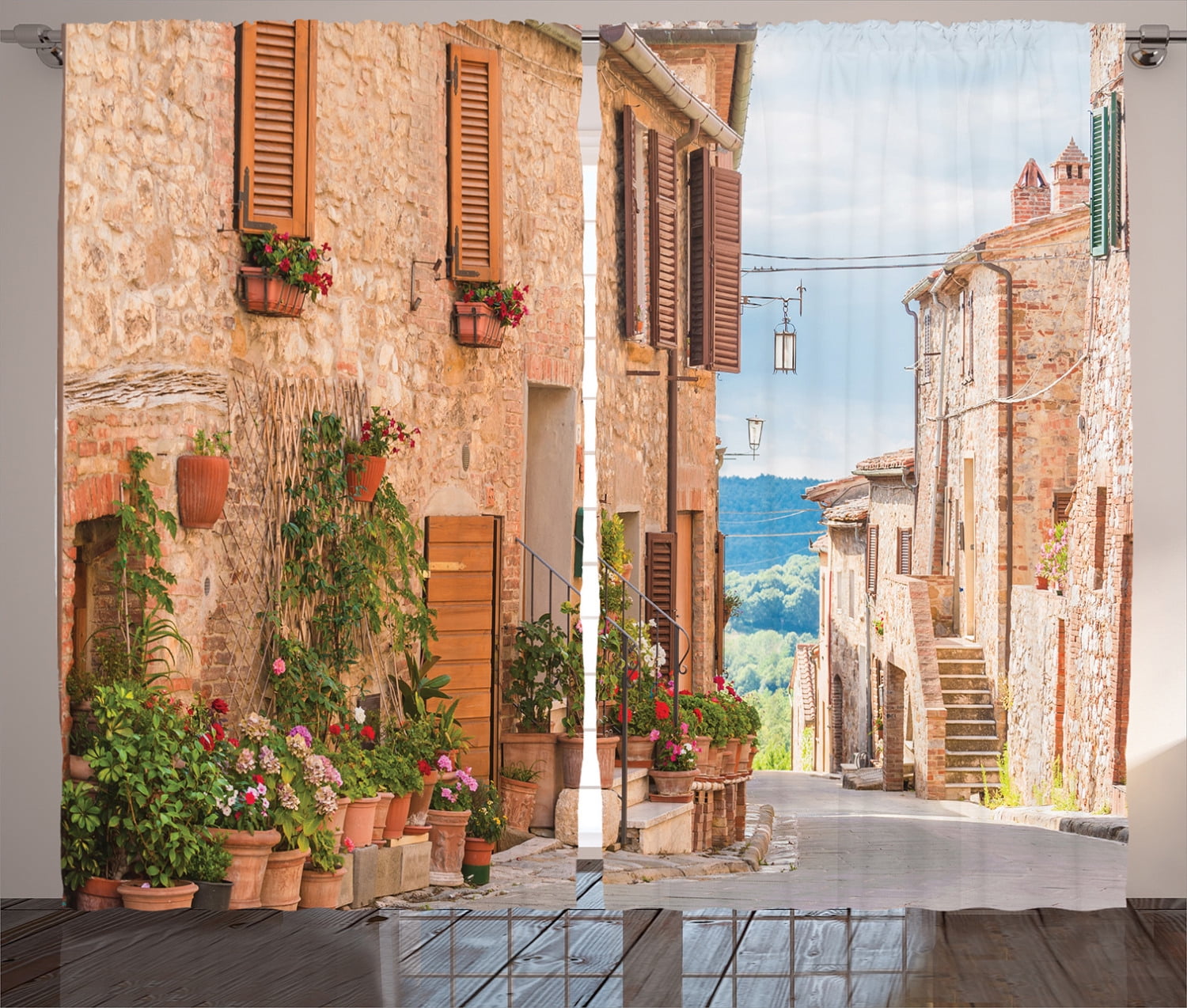 Ambesonne Rustic Curtains 2 Panel Set, Medieval Old Village, 108" x 90 ...