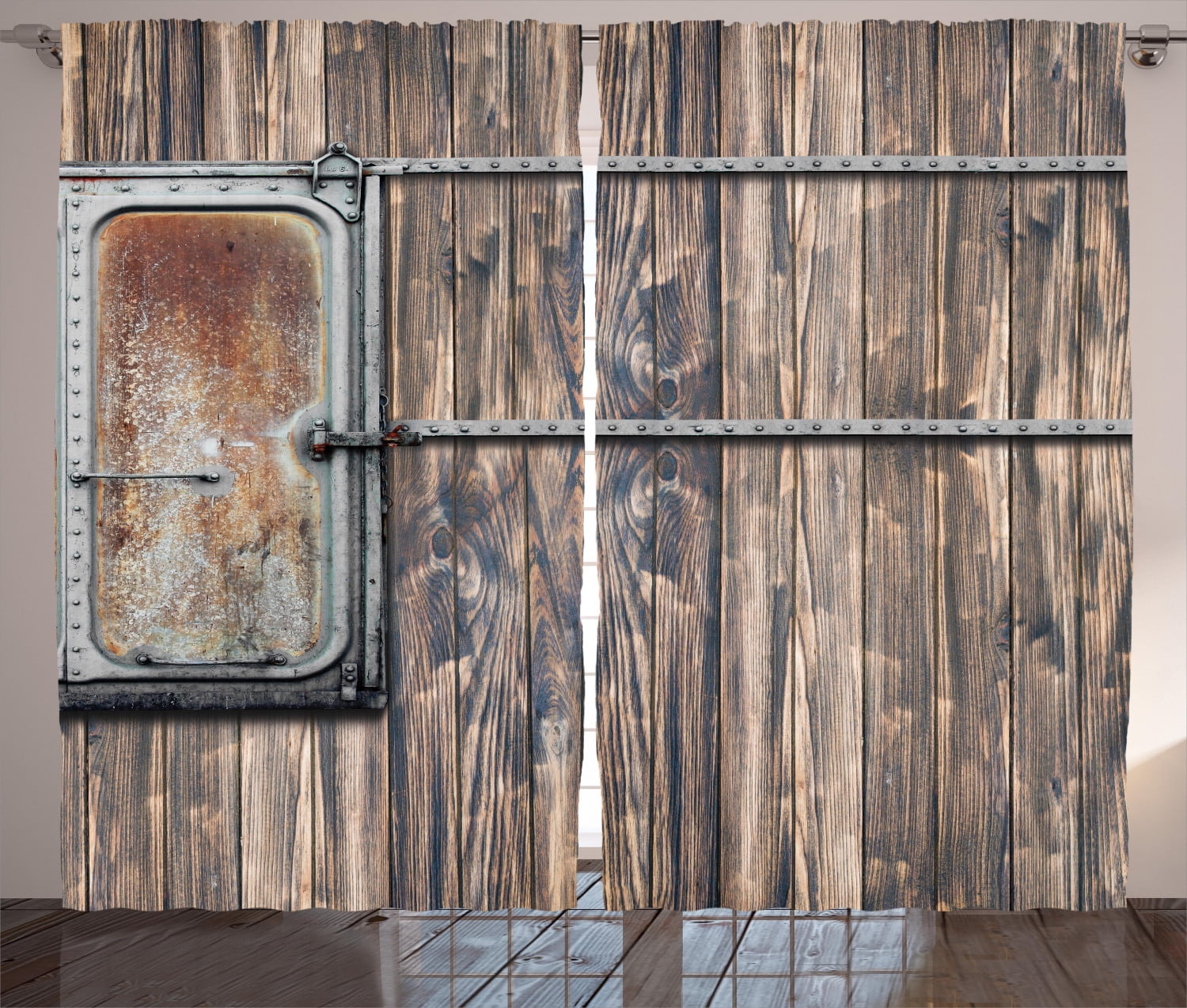 Ambesonne Rustic Curtains 2 Panel Set, Little Rusty Boat Door, 108" x ...