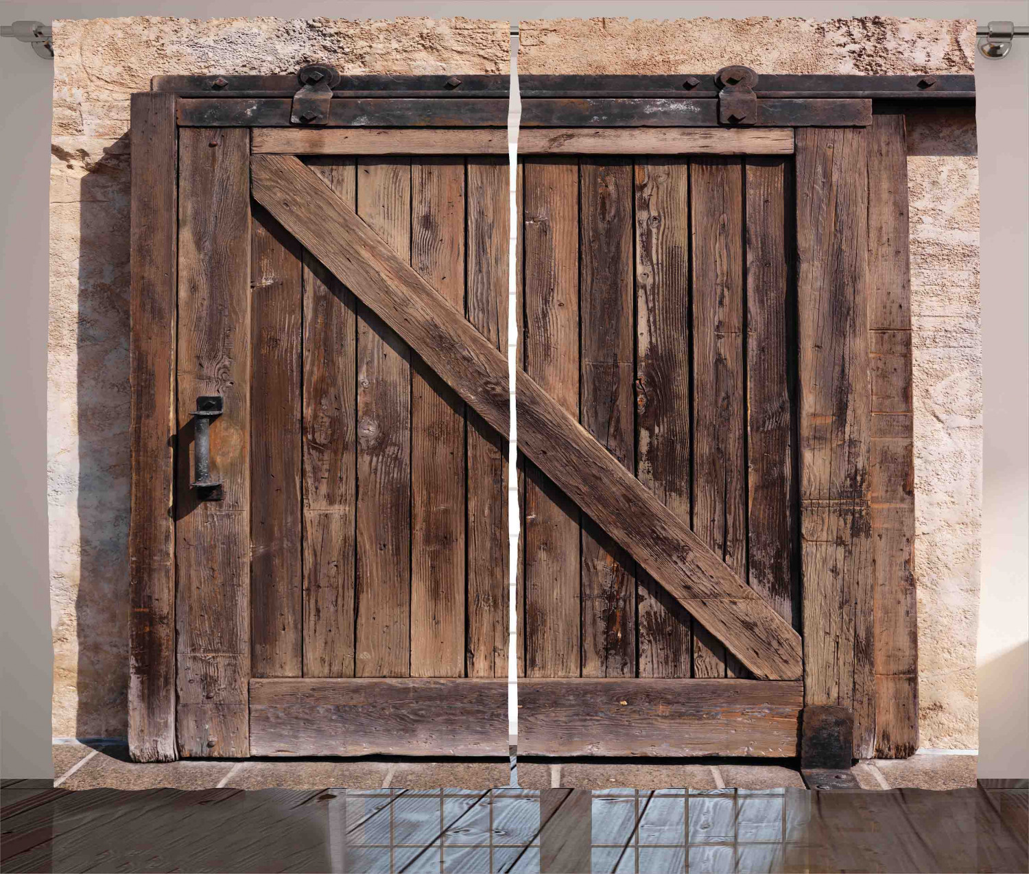 Ambesonne Rustic Curtains 2 Panel Set, Vintage Sliding Door, 108" x 90 ...