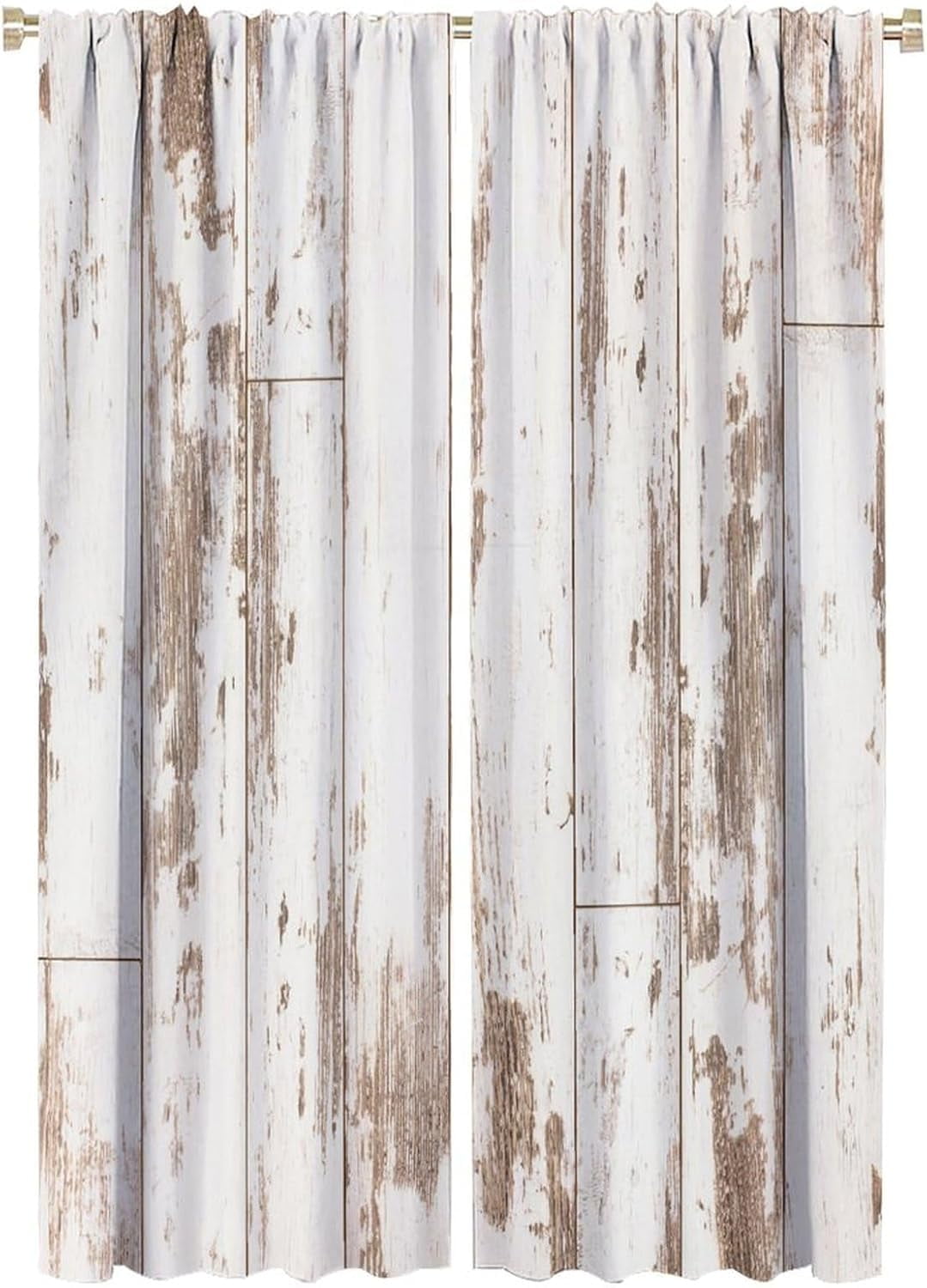 Rustic Curtains Farmhouse Wood White Blackout Print Rod Pocket Window ...