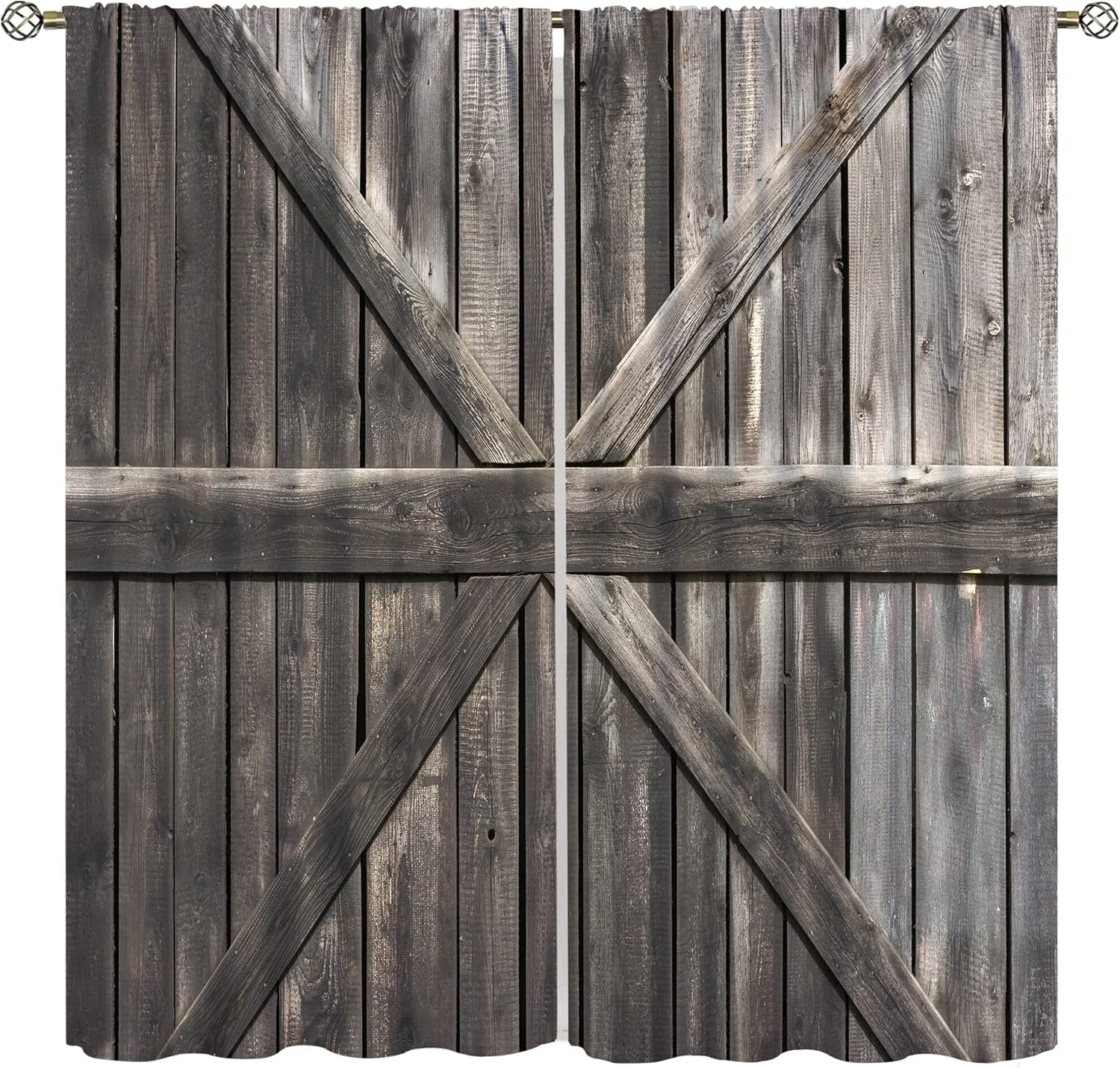 Rustic Curtains for Bedroom, Old Barn Door Wooden Board Living Room ...
