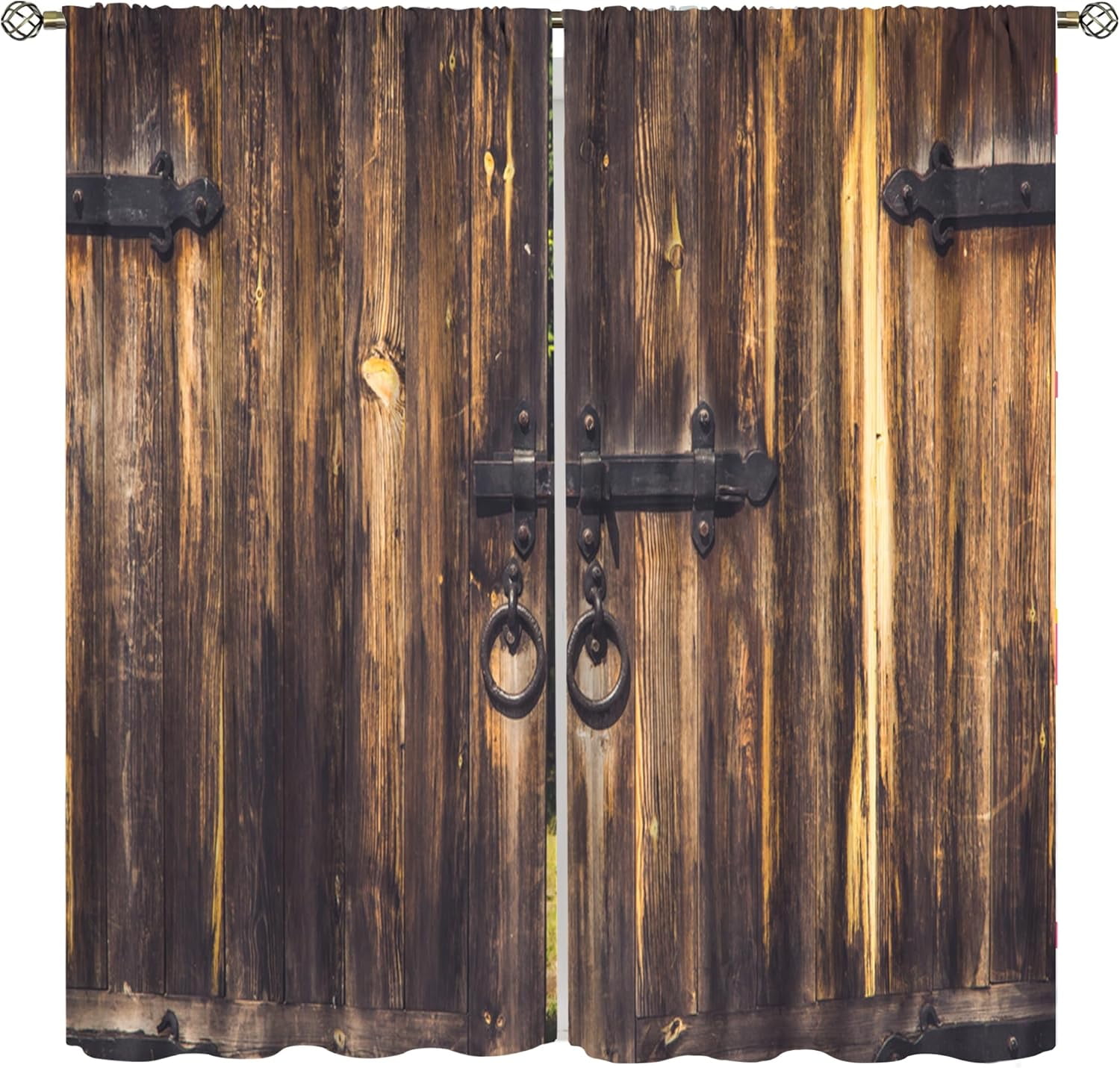 Rustic Curtains for Bedroom, Old Barn Door Wooden Board Living Room ...