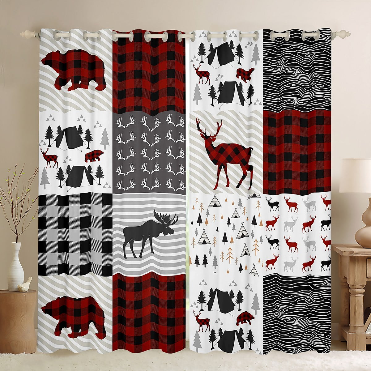 Rustic Curtains & Drapes Country Cabin Blackout Curtains Red Checkered ...