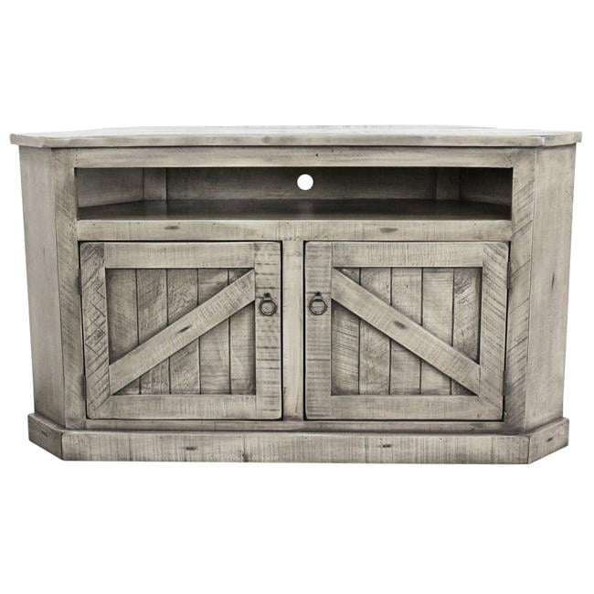 Rustic Curve Corner TV Stand with 2 Rustic Panel Doors, Rustic Dark ...