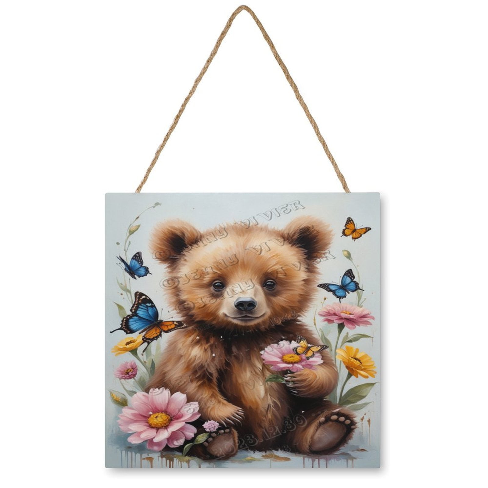 Rustic Cute Baby Bear Wooden Hanging Sign - Festive Decor for Living ...