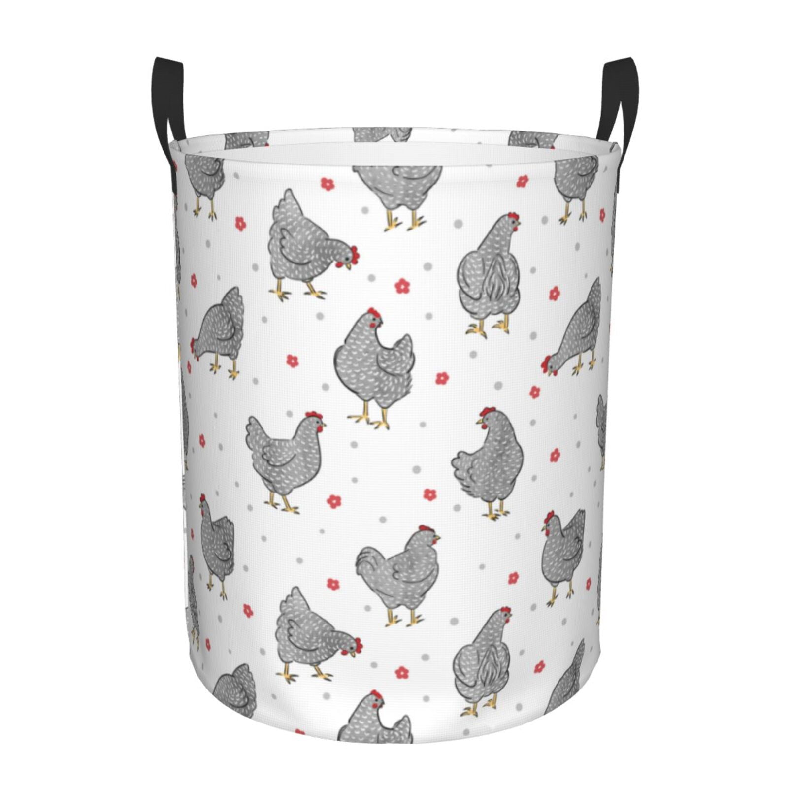Rustic Cute Chicken Flower Laundry Basket with Handles - Freestanding ...