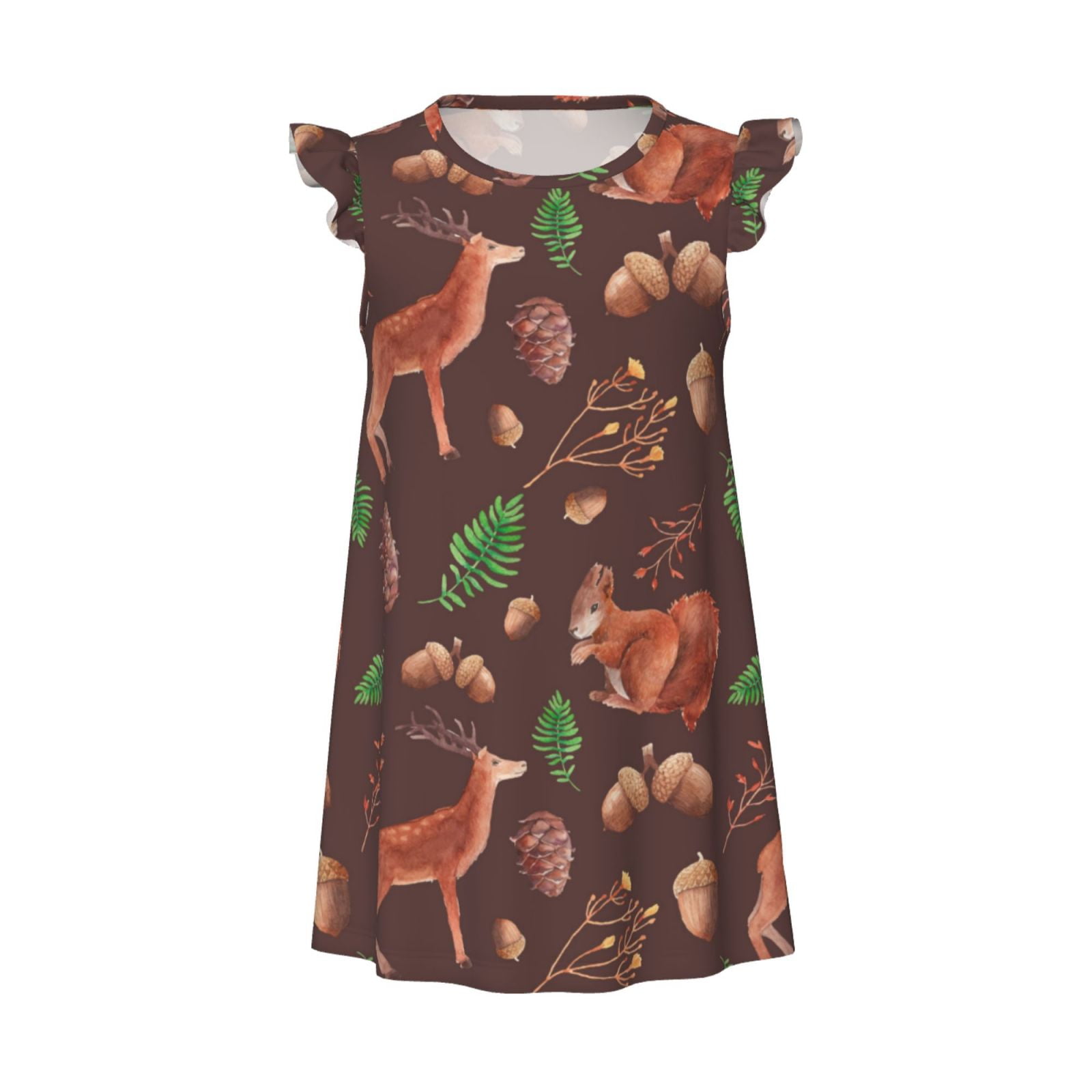 Rustic Cute Deer Squirrel Nut Girls Nightgown, Flutter Short Sleeves ...