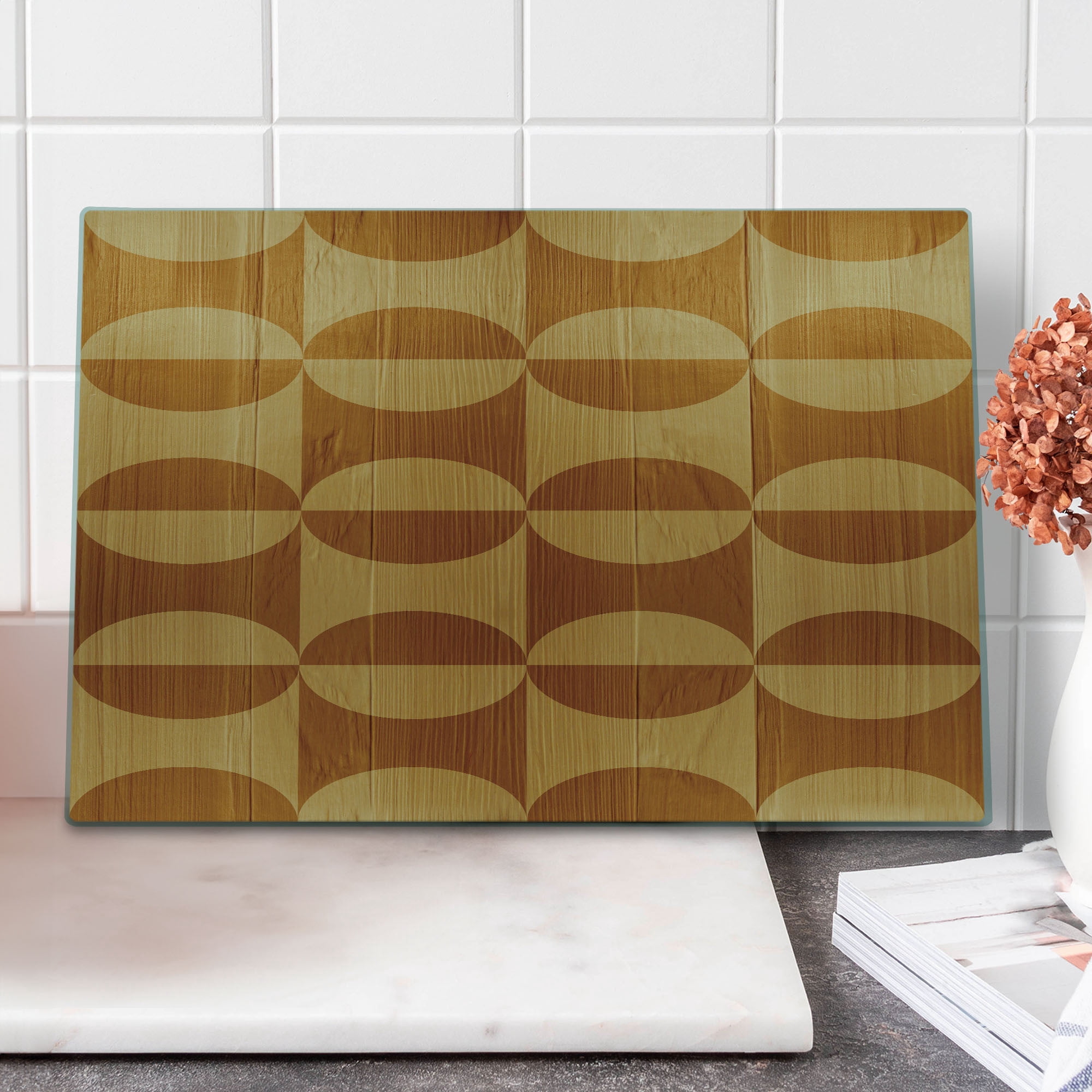 Rustic Cutting Board, Abstract Style Oak Plank Pattern with Tiled Bound ...