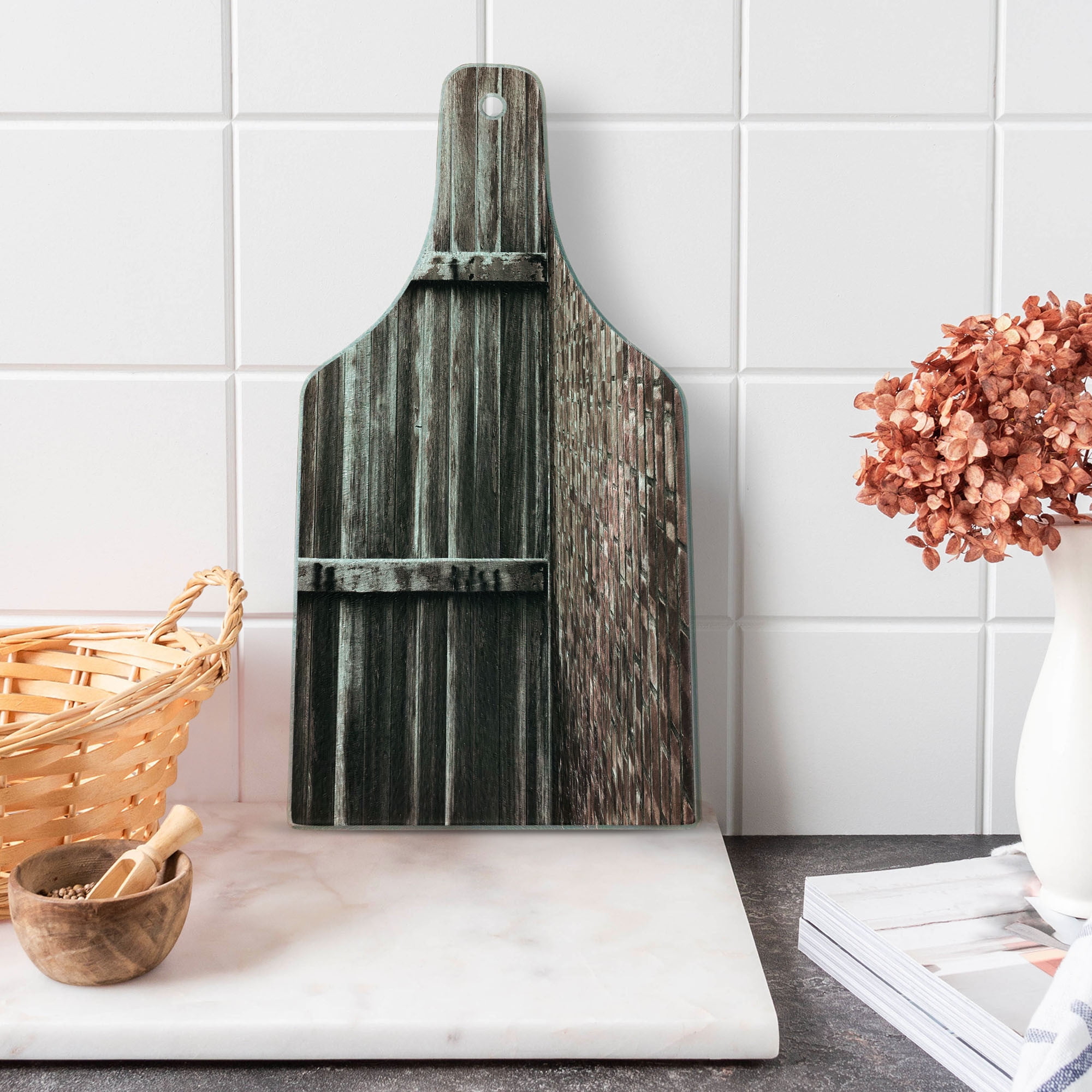 Rustic Cutting Board, Aged Cracked Striped Oak Boarded Plank Wall ...