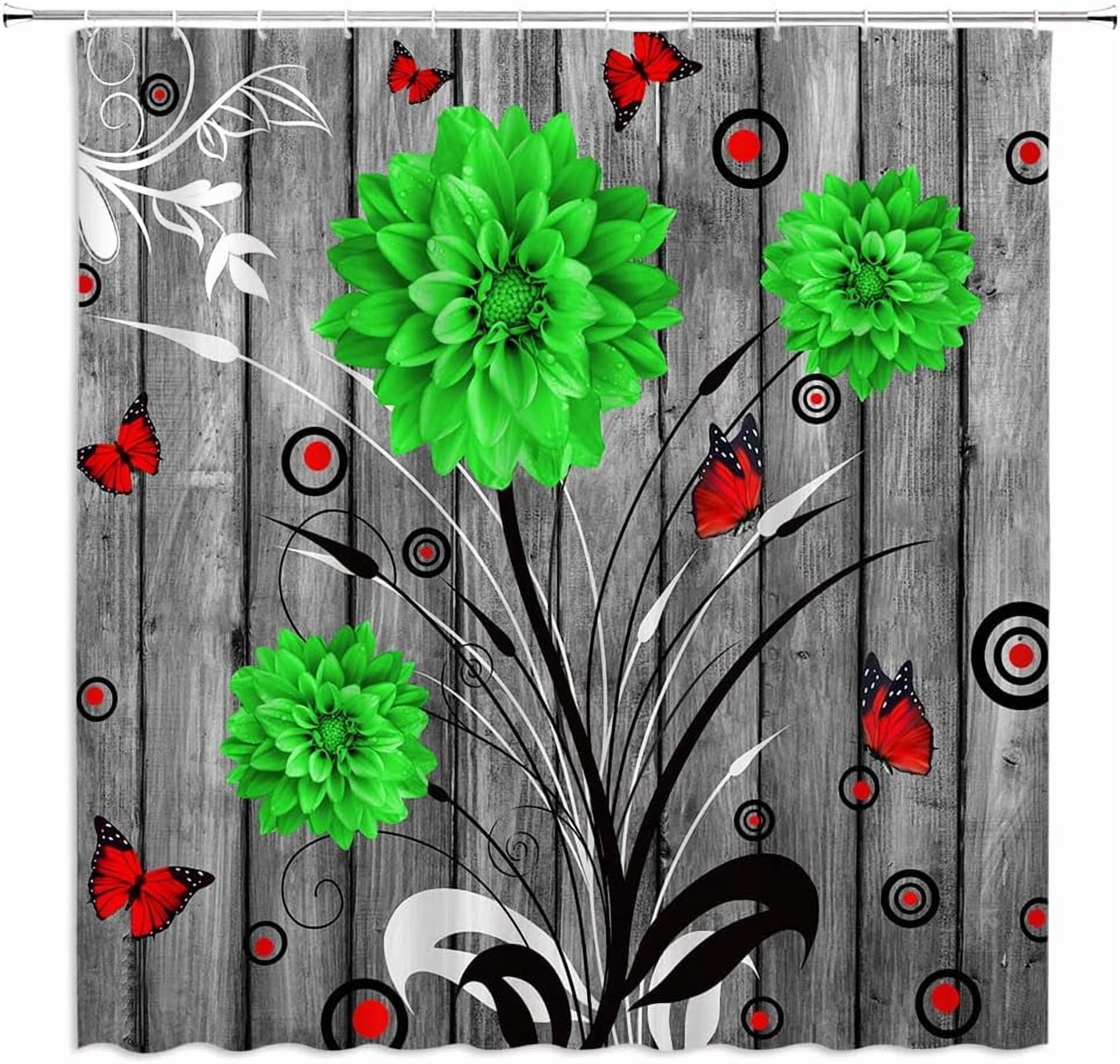 Rustic Dahlia Shower Curtain Farm Floral Orange Flower Butterfly ...