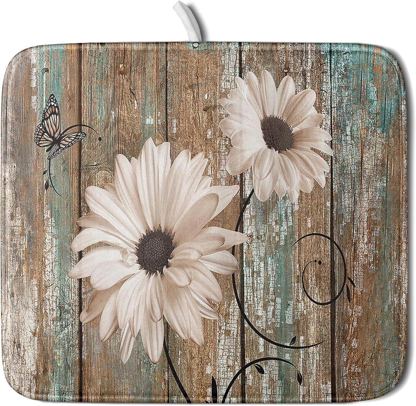Rustic Daisy Board Dish Drying Mat for Kitchen Countertop 16x18 inch ...