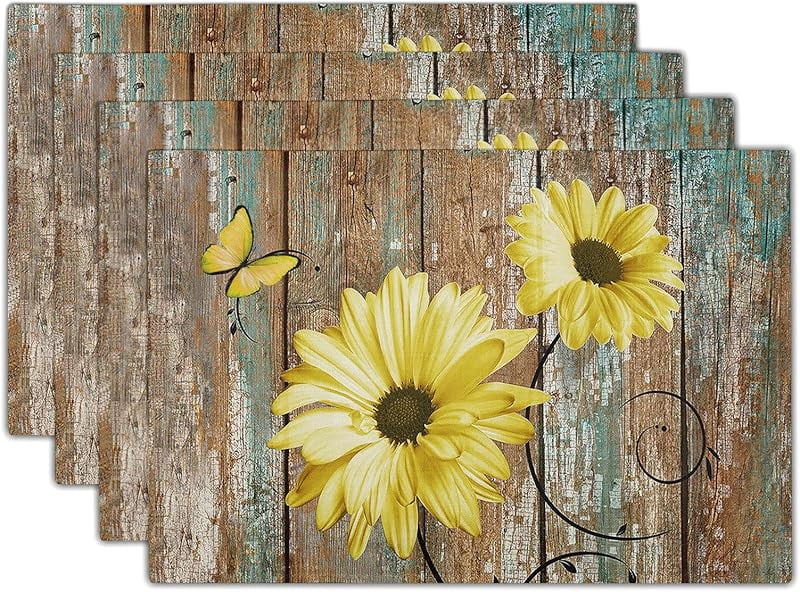 Rustic Daisy Board Placemats- White Sunflowers on Vintage Wood Plank ...