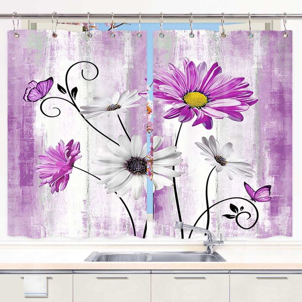 Rustic Daisy Floral Kitchen Curtains Rustic Vintage Flower Pink Floral ...