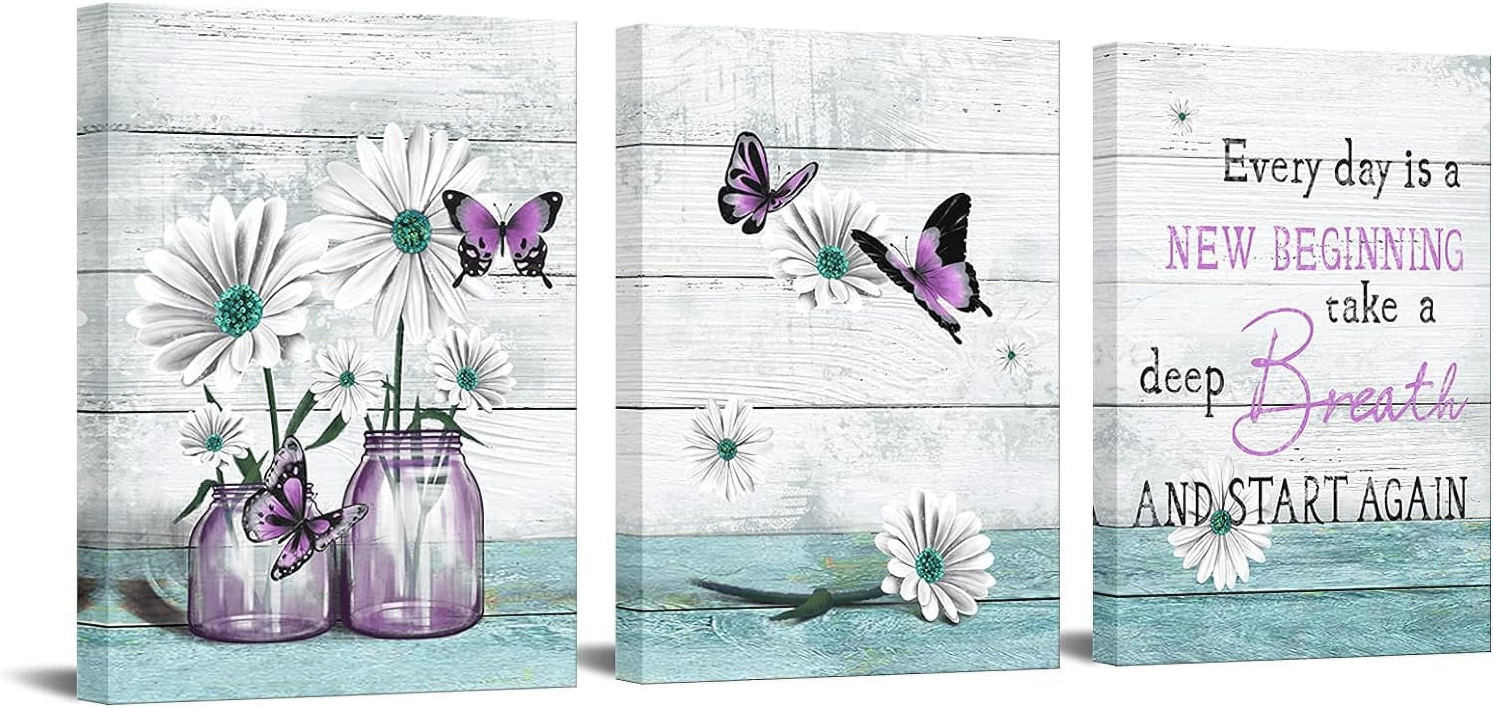 Rustic Daisy Flowers and Butterflies Wall Art for Farmhouse ...
