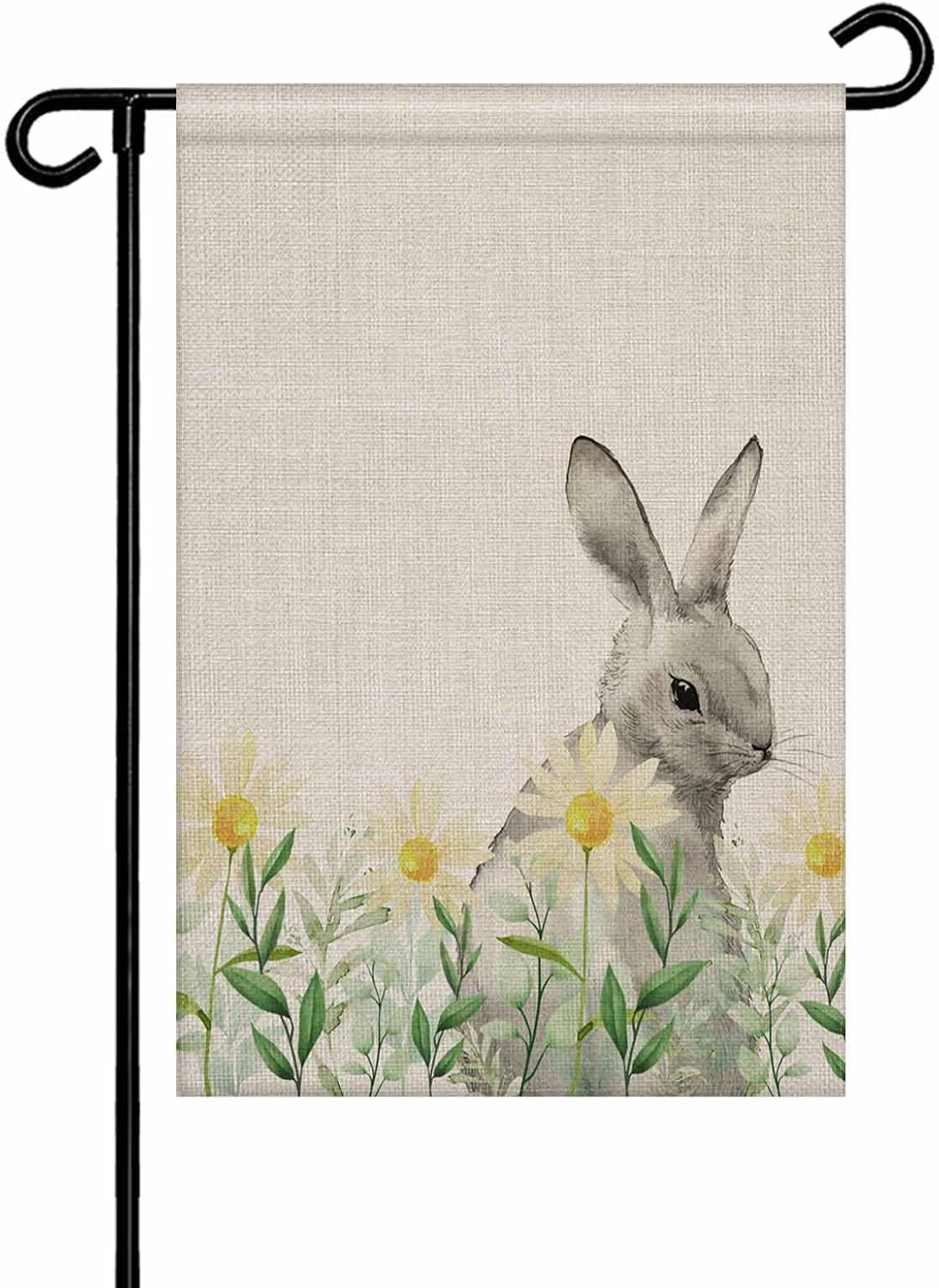 Rustic Daisy Garden Flag Double Sided, Pastoral Gray Bunny Botanical ...