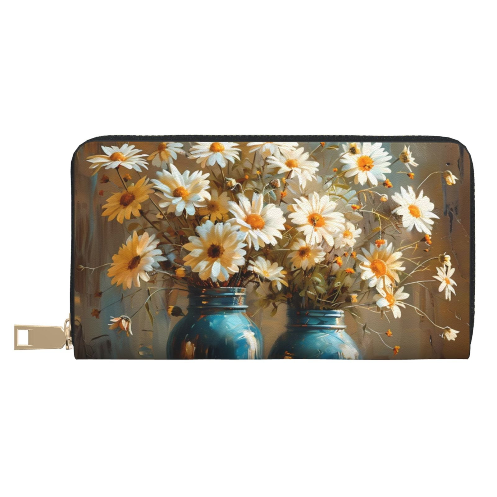 Rustic Daisy Mason Jars Wallet Women, Leather Bifold Multi Card Wallet ...